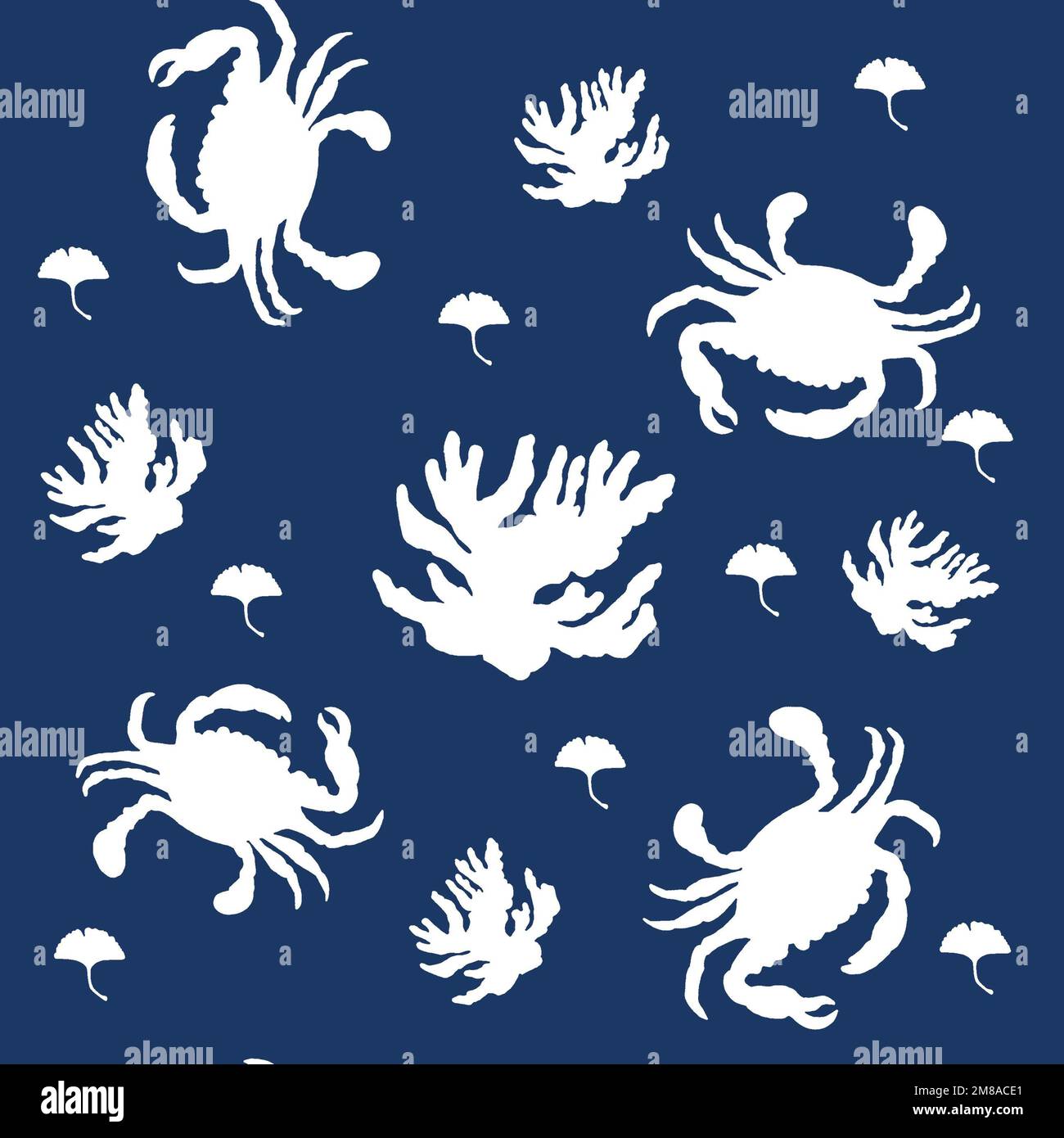 Seamless pattern with crab, coral and seaweeds. JPEG illustration ...