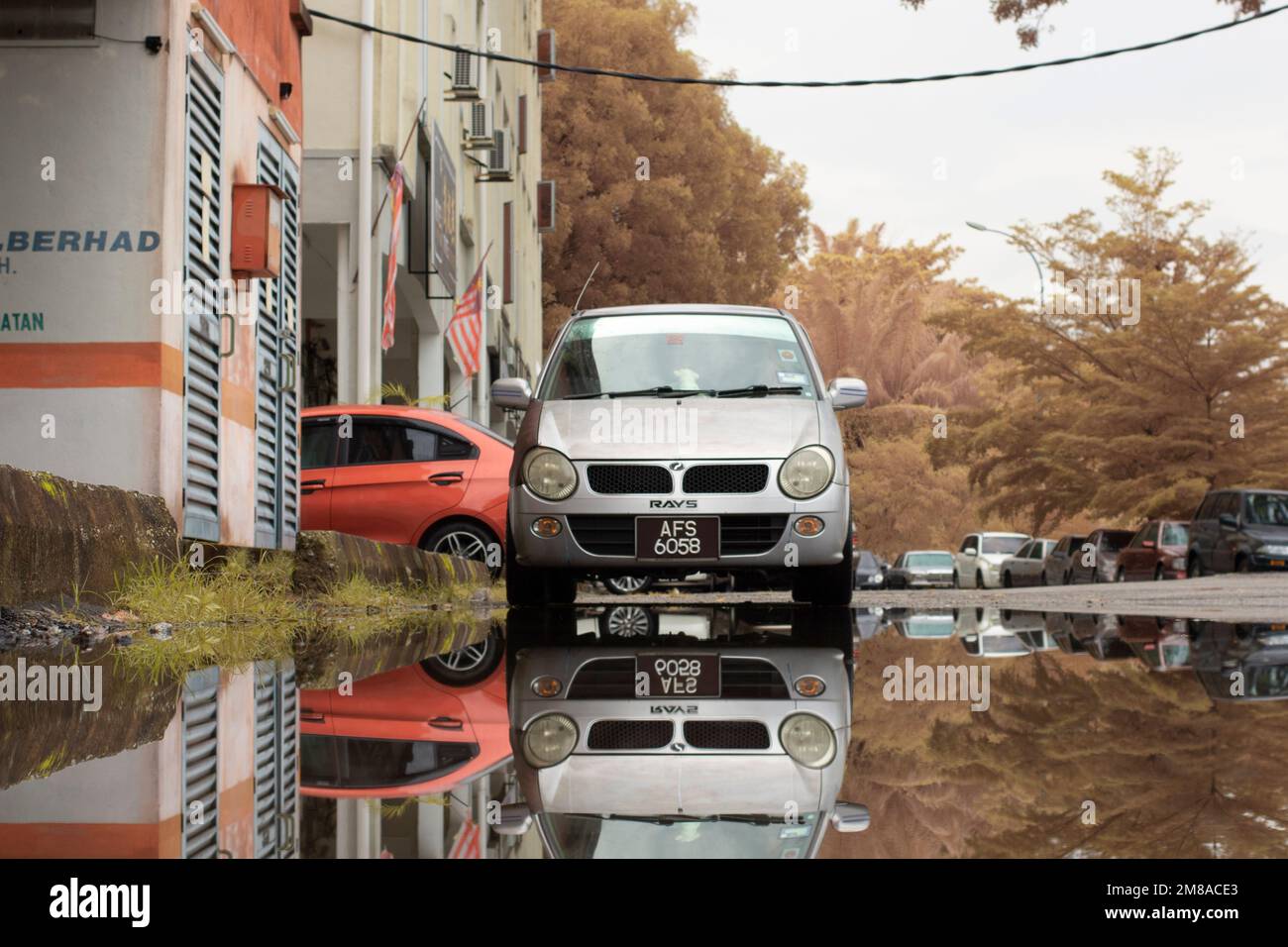 Scene of the stagnant pool of water after rain around the suburb ...