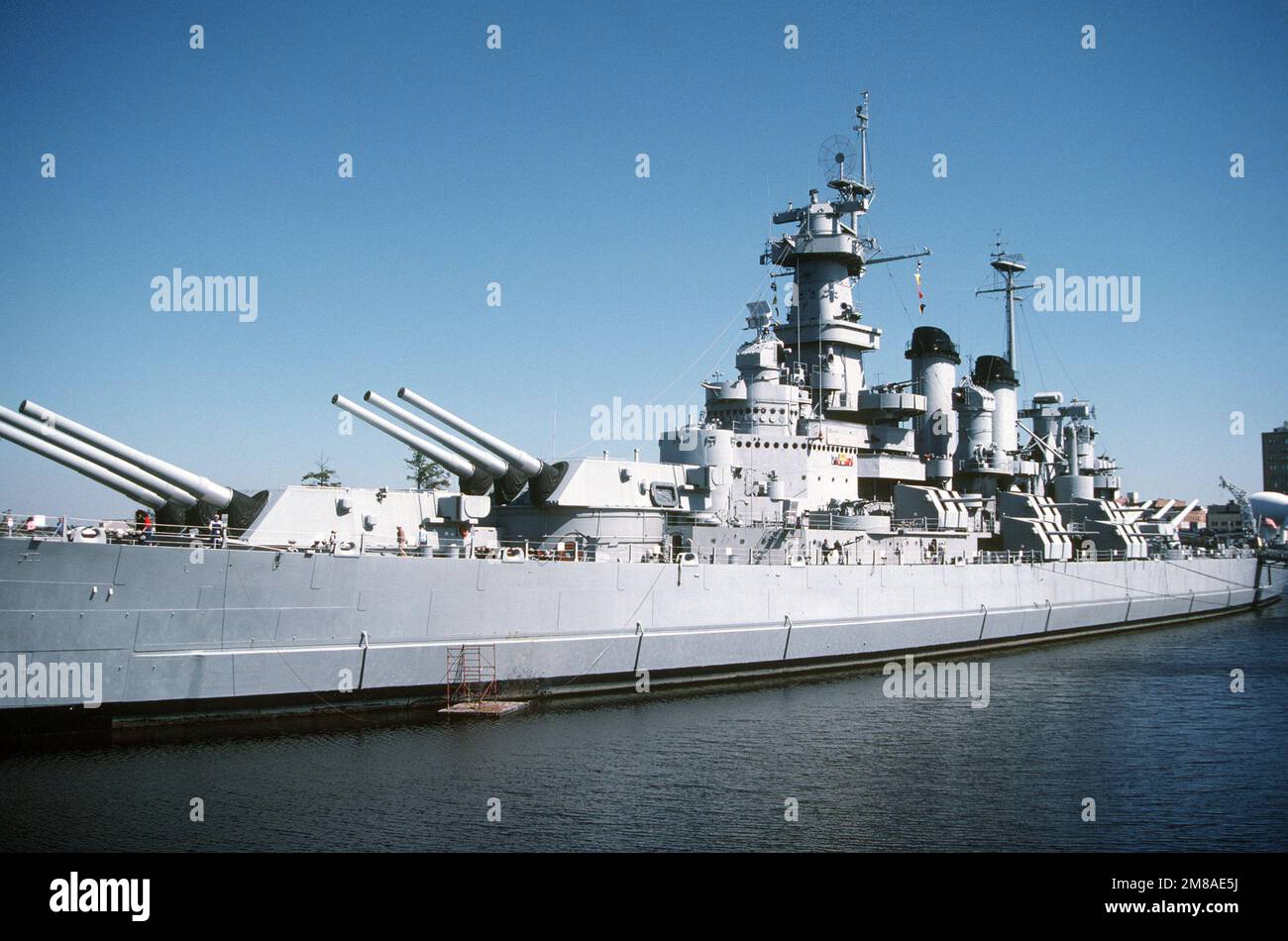 A port bow view of the battleship North Carolina (BB 55). This famous ...