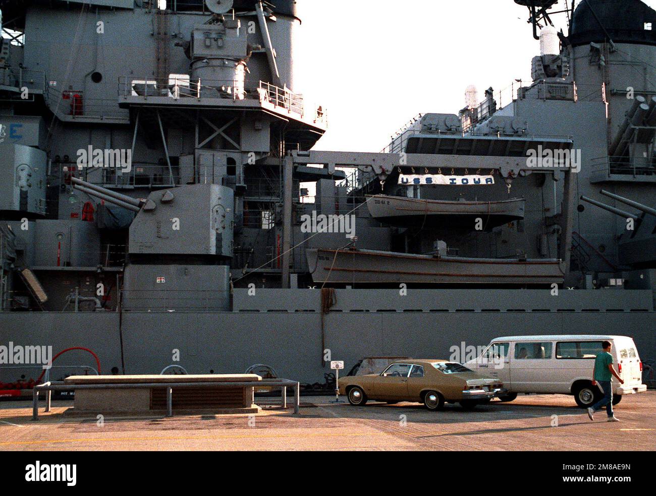 A port view of the bridge area of the battleship USS IOWA (BB 61 ...