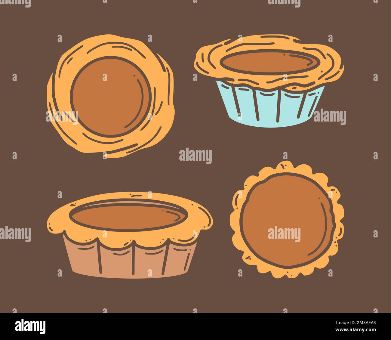 Egg tart vector illustration. Chinese New year dessert in doodle style ...