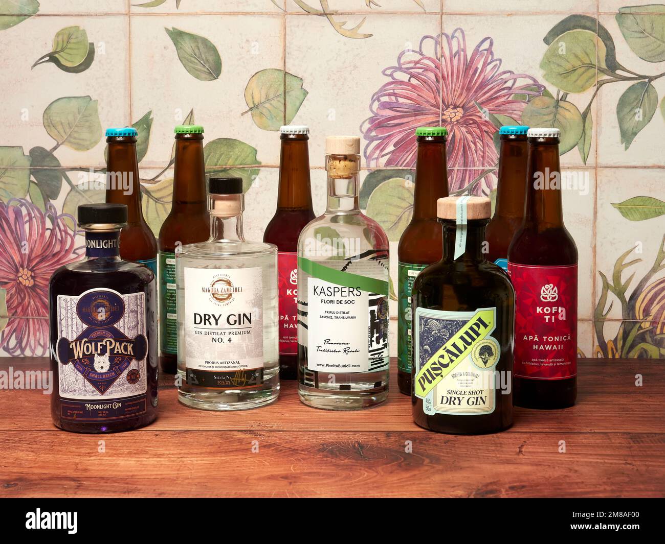 Bucharest, Romania - January 7, 2023: A selection of Romanian premium ...