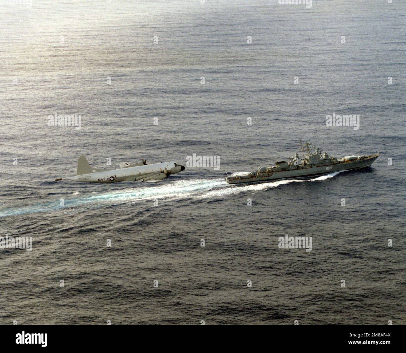 A starboard view of the Soviet guided missile frigate ZADORNYY underway ...
