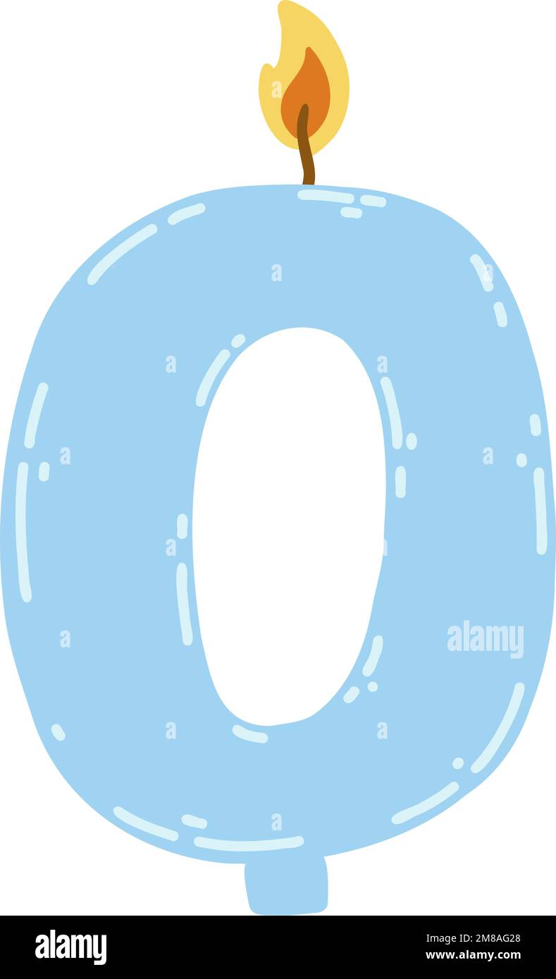 Candle number zero in flat style. Hand drawn vector illustration of 0 ...