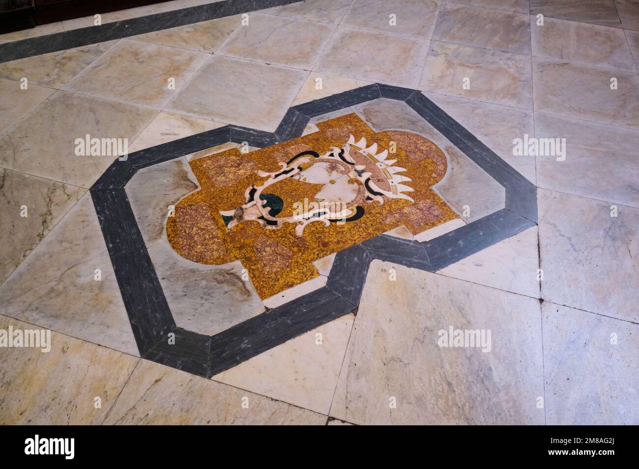 A close up, detailed view of one of the fancy, inlaid, marble ...