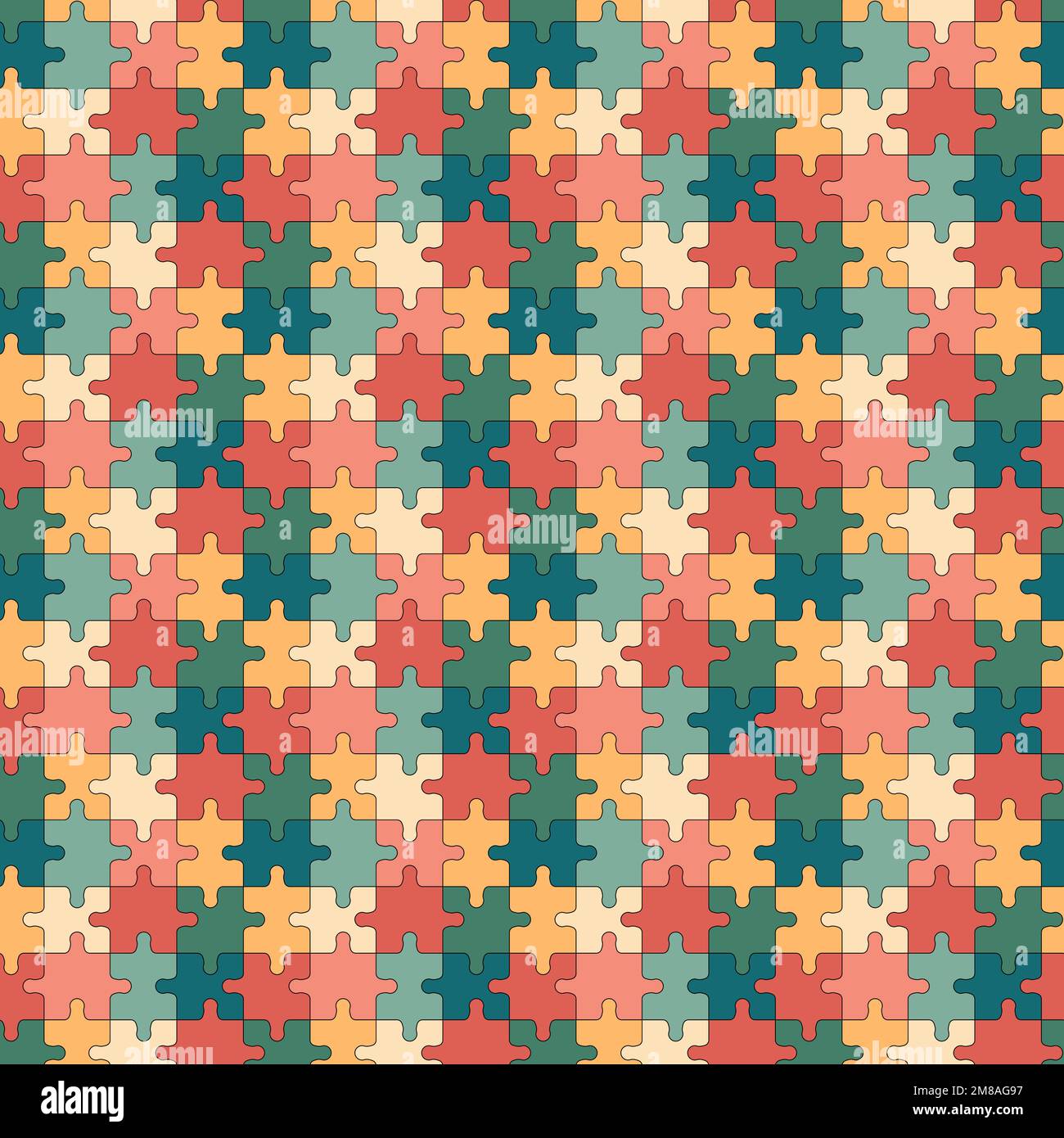 Petro puzzles pattern. Seamless background with colorful puzzle pieces. Groovy print design ...