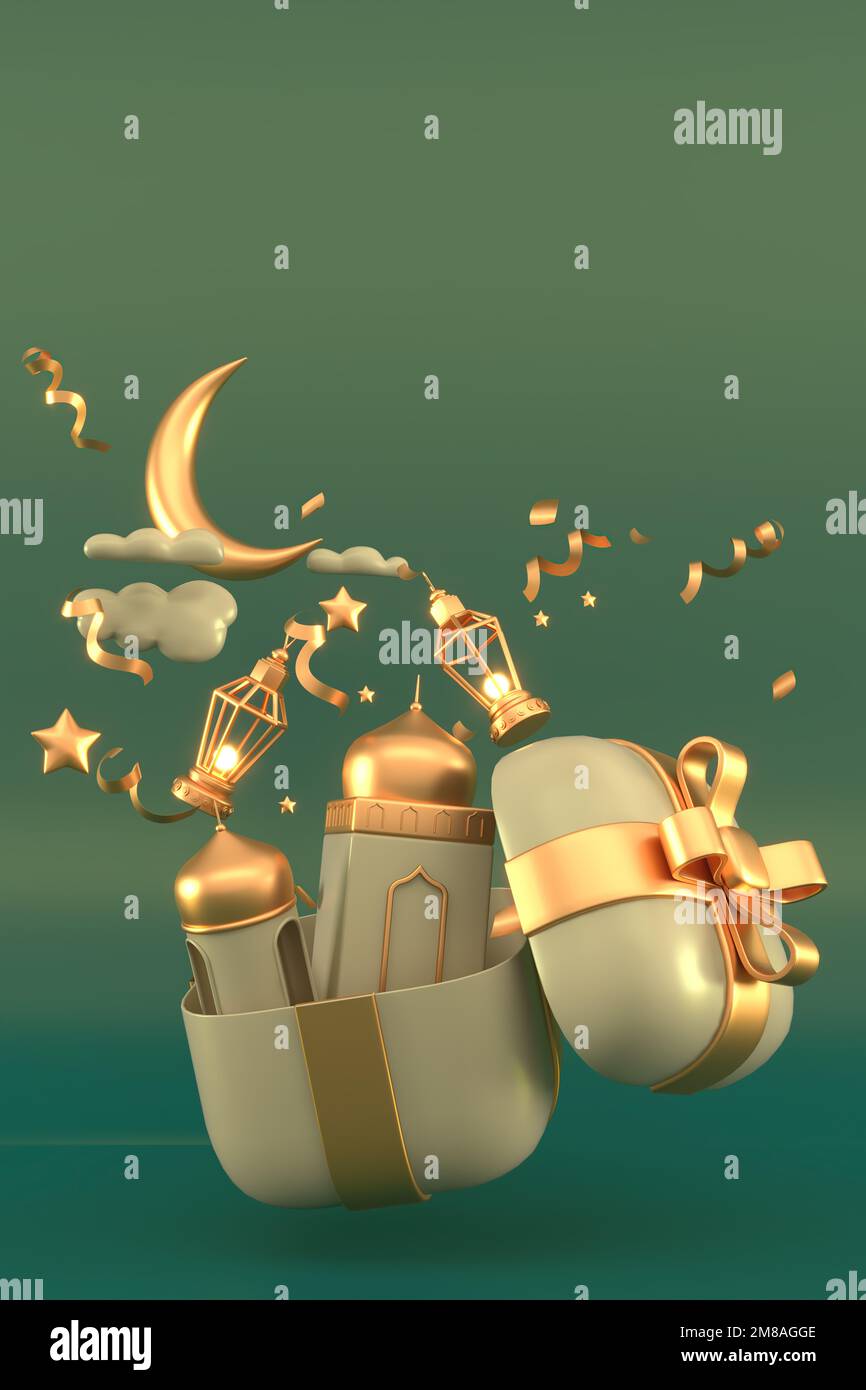 Ramadan Kareem Greeting Background Islamic 3d illustration design Stock ...