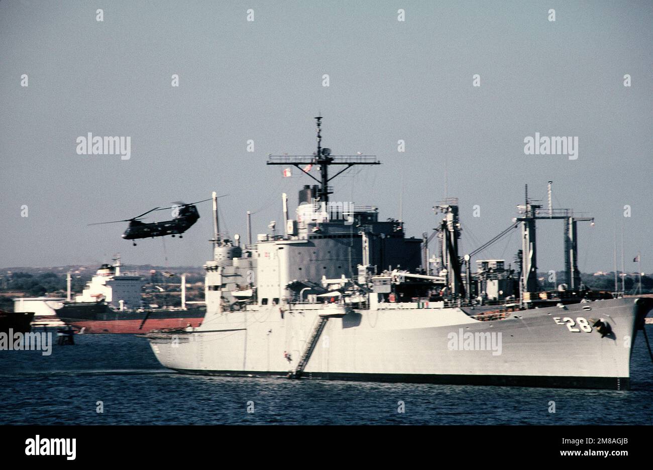 A starboard bow view of the ammunition ship USNS SANTA BARBARA (T-AE-28 ...
