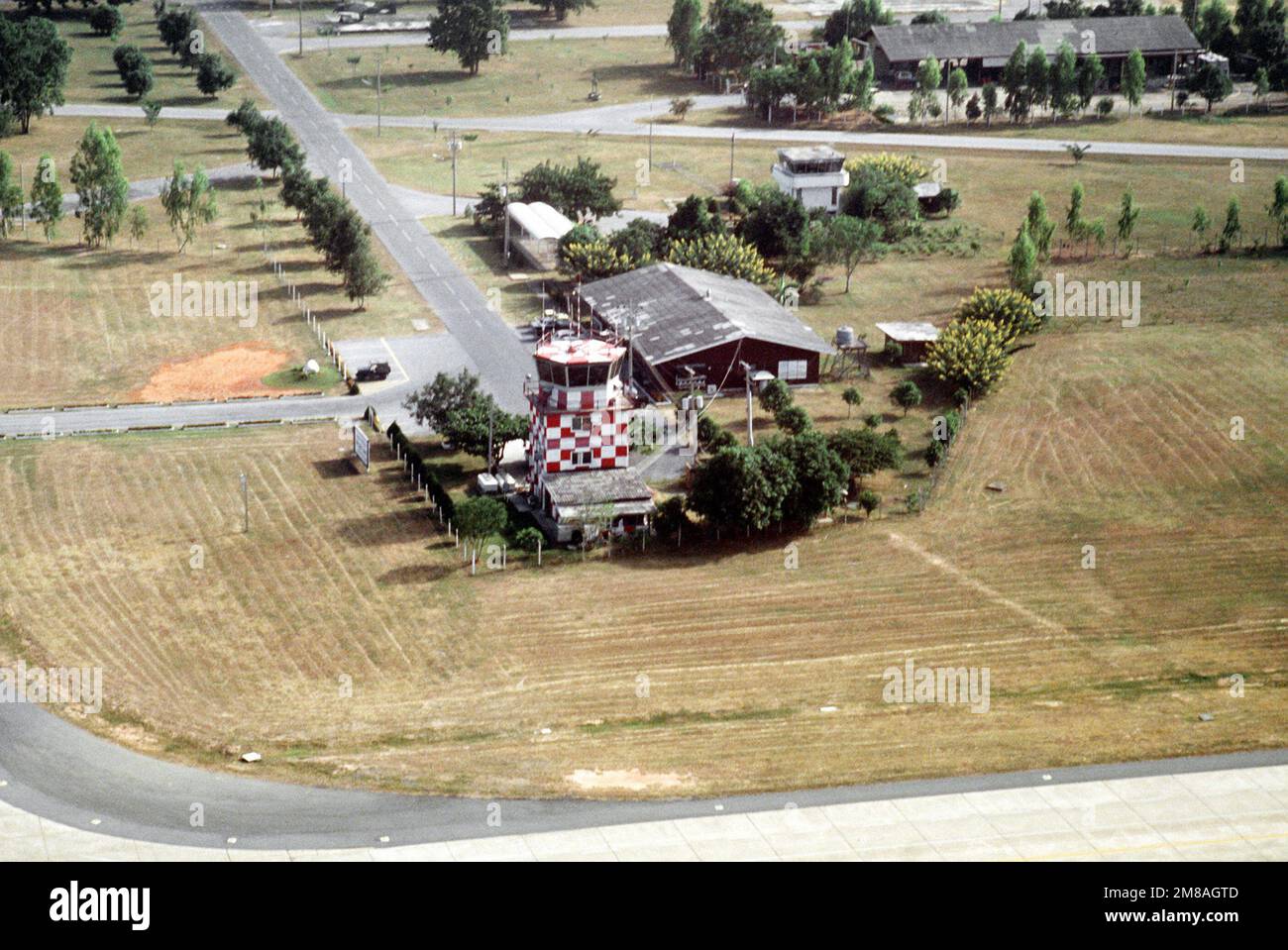 A view of the control tower at Korat Royal Thai Air Base during ...