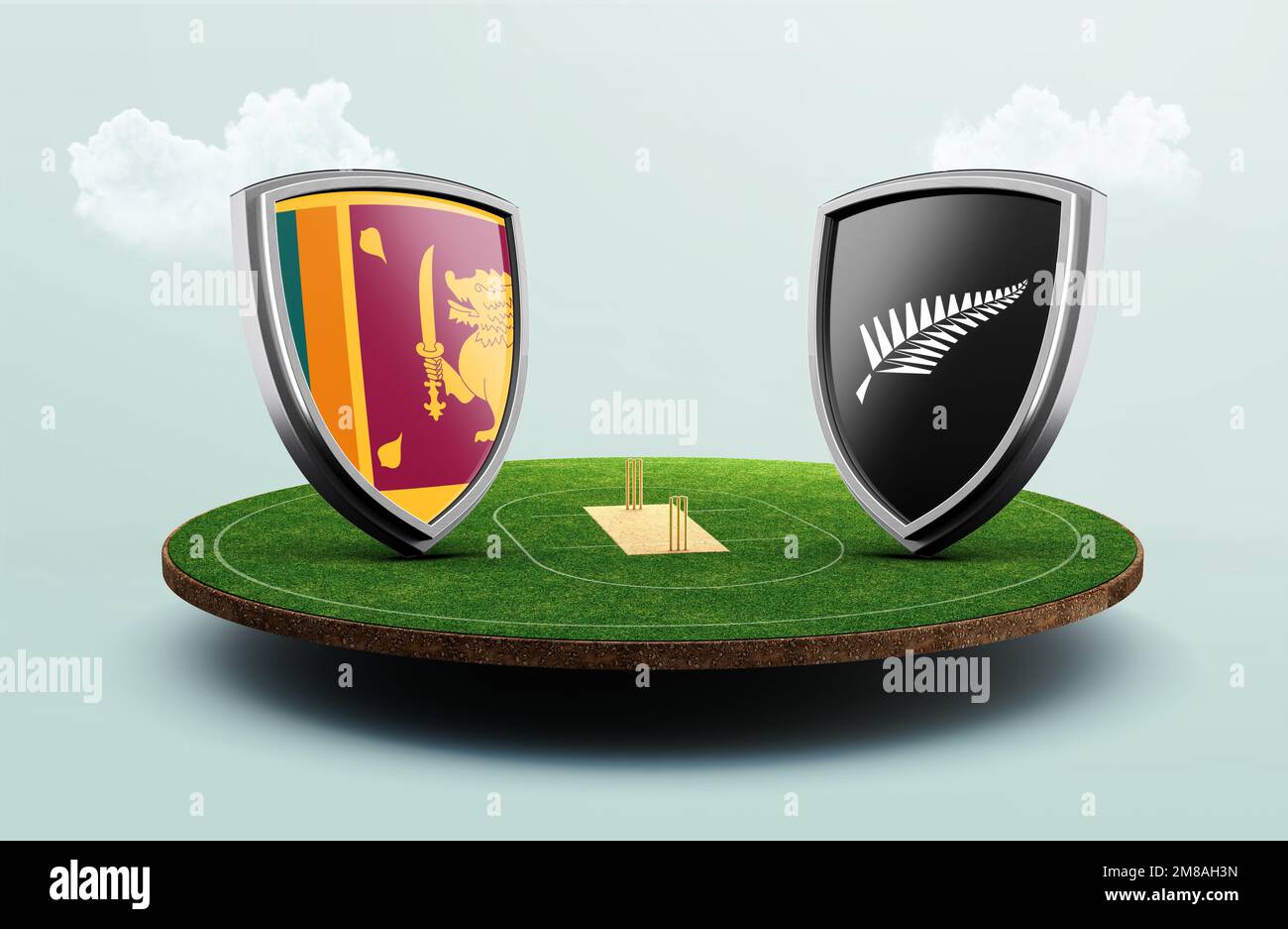 A Sri Lanka vs New Zealand cricket flags with shield celebration ...