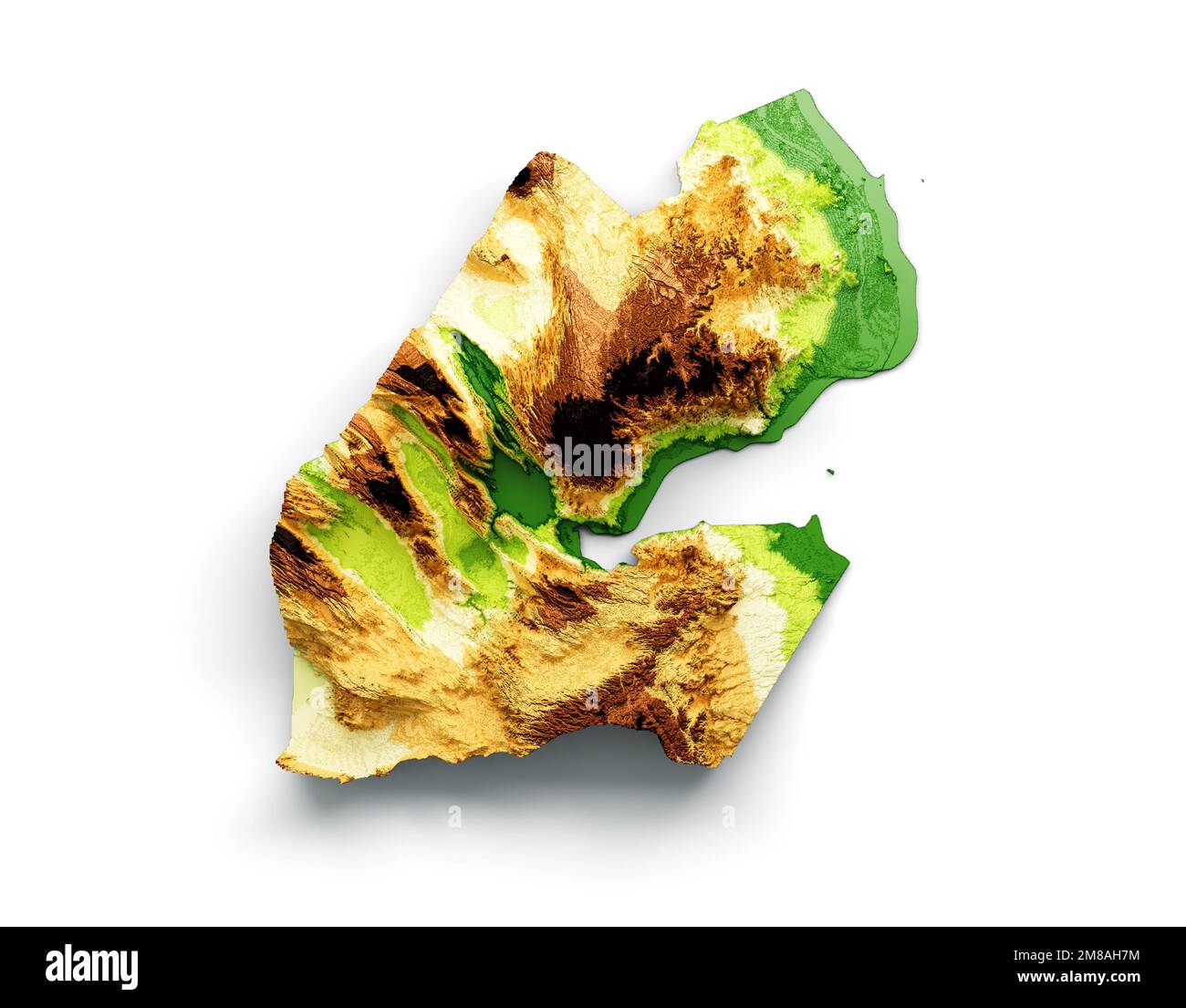 A Djibouti Map Shaded relief Color Height map on white Background, 3d ...