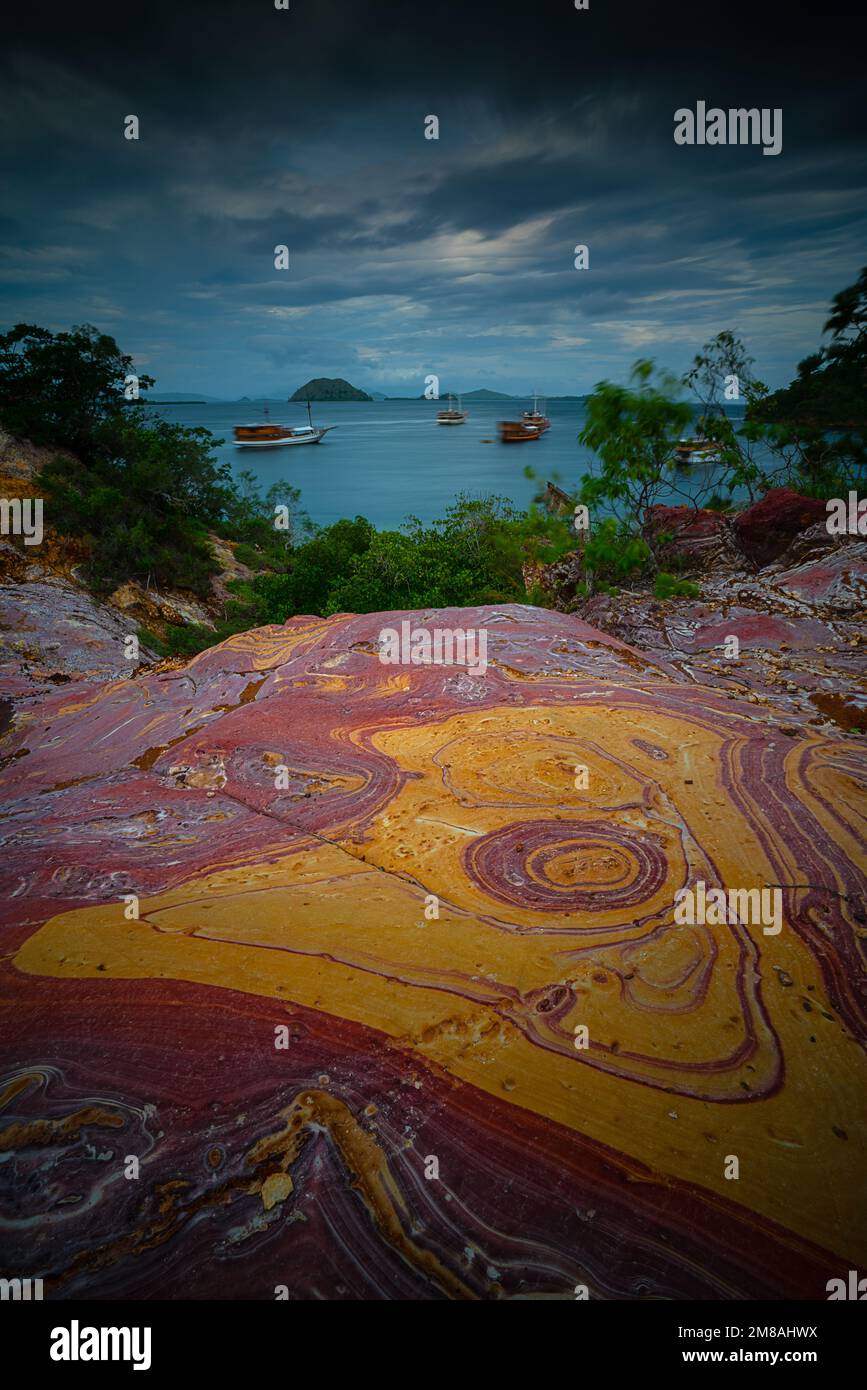 Beautiful pattern of the rock at Strawberry Rock Komodo National Park ...