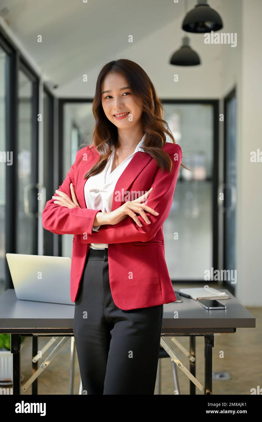 Portrait, Gorgeous and successful millennial Asian businesswoman or ...