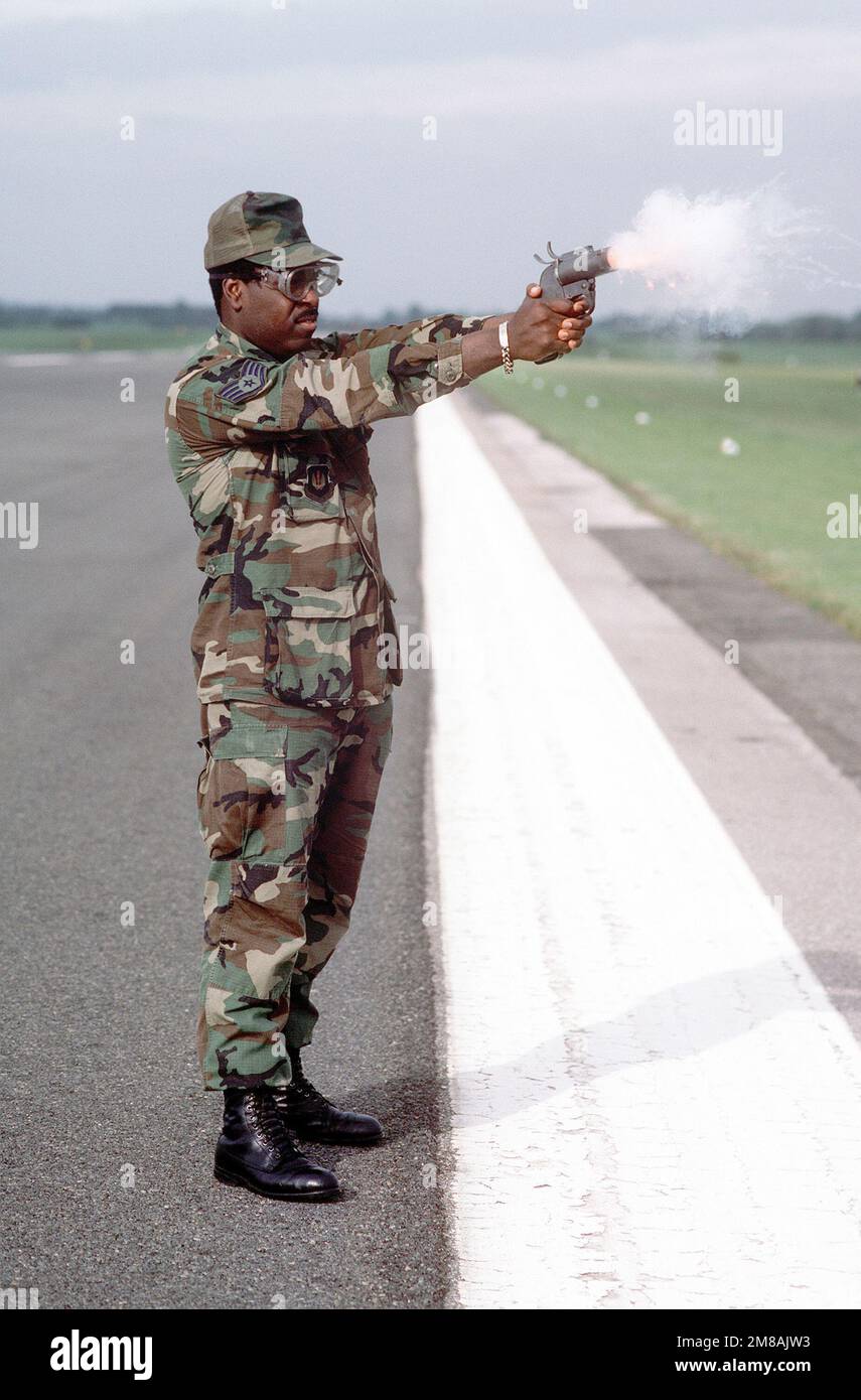 SSGT Jerry Edmontson of the 81st Tactical Fighter Wing fires blanks ...