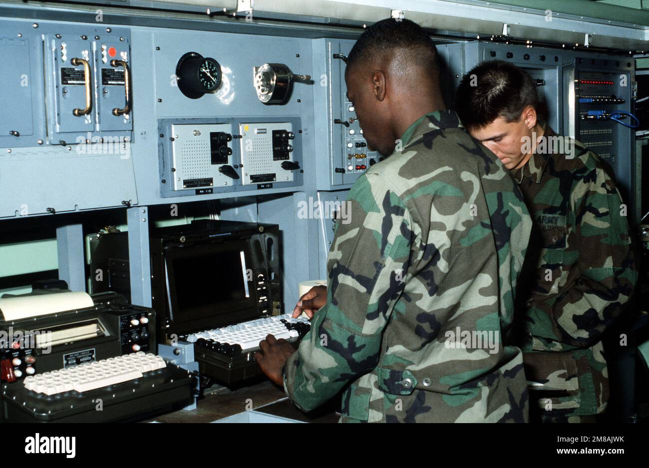 Two students at the US Army Signal School practice troubleshooting ...