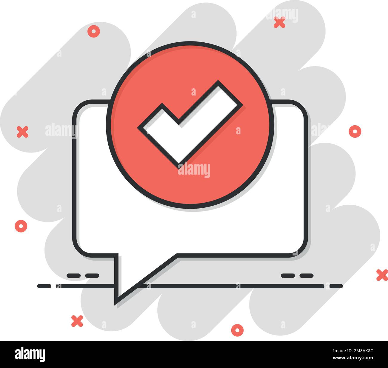 Speak chat sign icon in comic style. Speech bubble with check mark ...