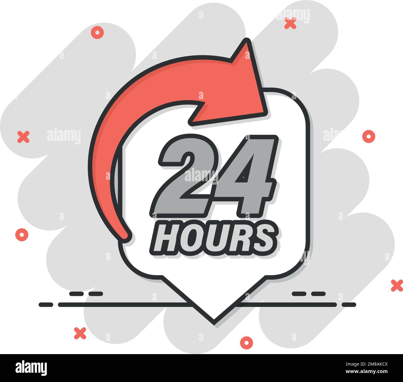 24 hours service icon in comic style. All day business and service ...