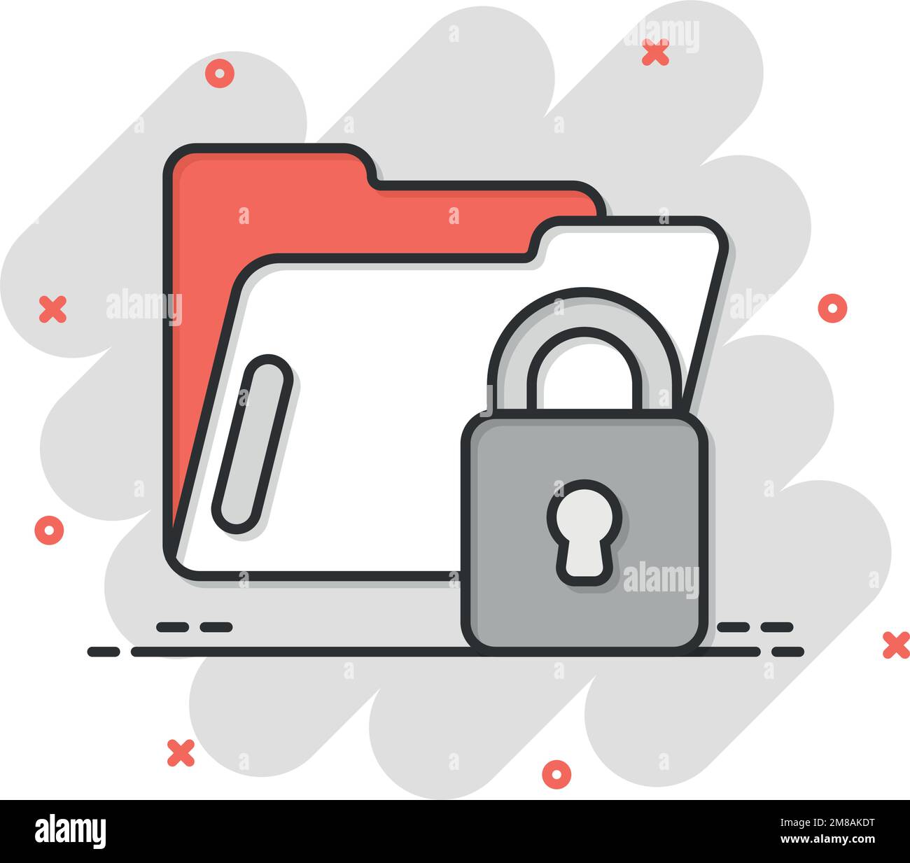 Files folder permission icon in comic style. Document access cartoon ...