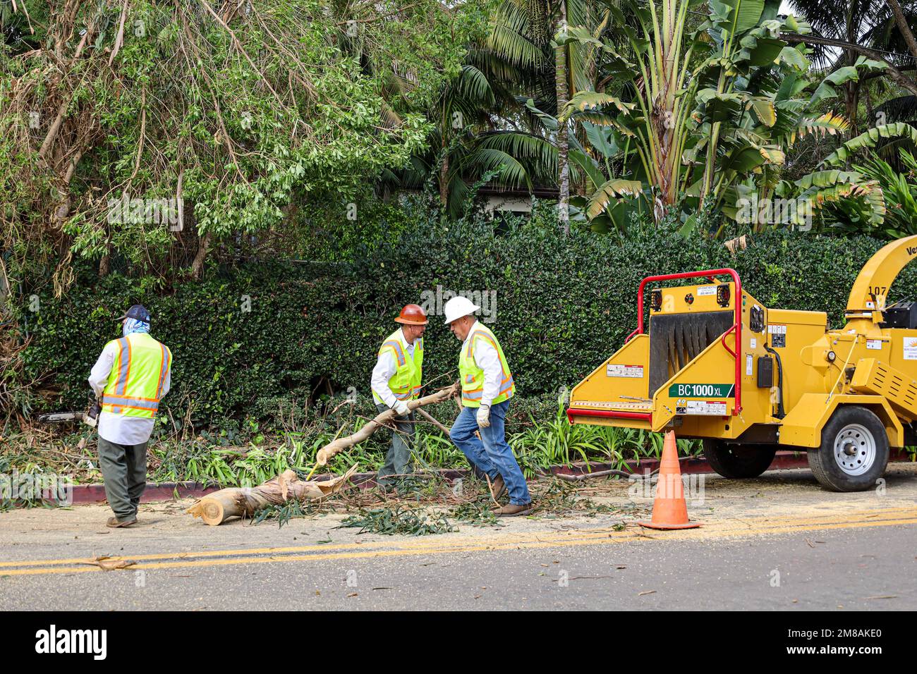 Montecito, California, U.S.A. 12th Jan, 2023. Workers are putting the ...
