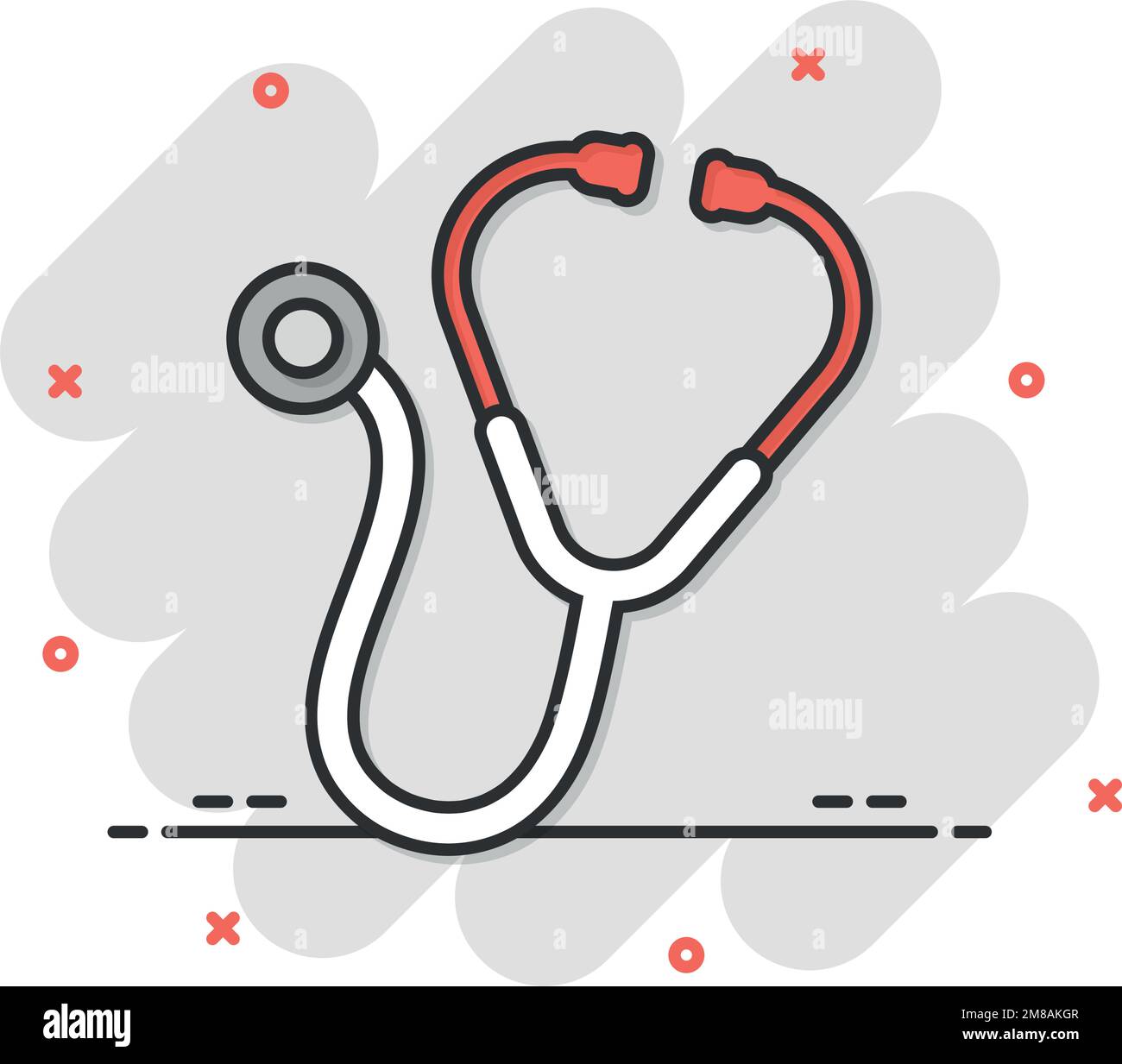 Stethoscope icon in comic style. Heart diagnostic cartoon vector ...