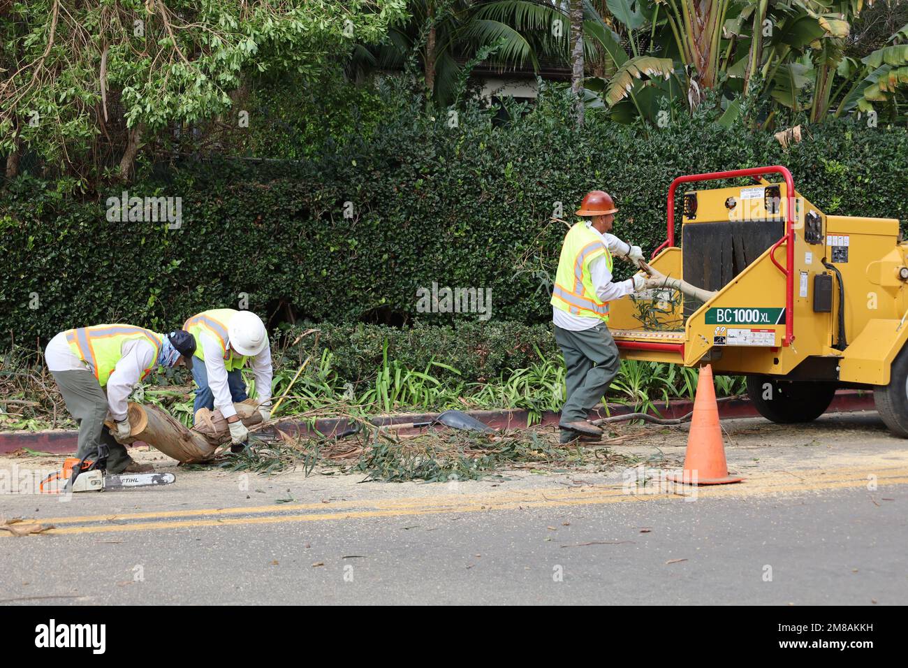Montecito, California, U.S.A. 12th Jan, 2023. Workers are putting the ...