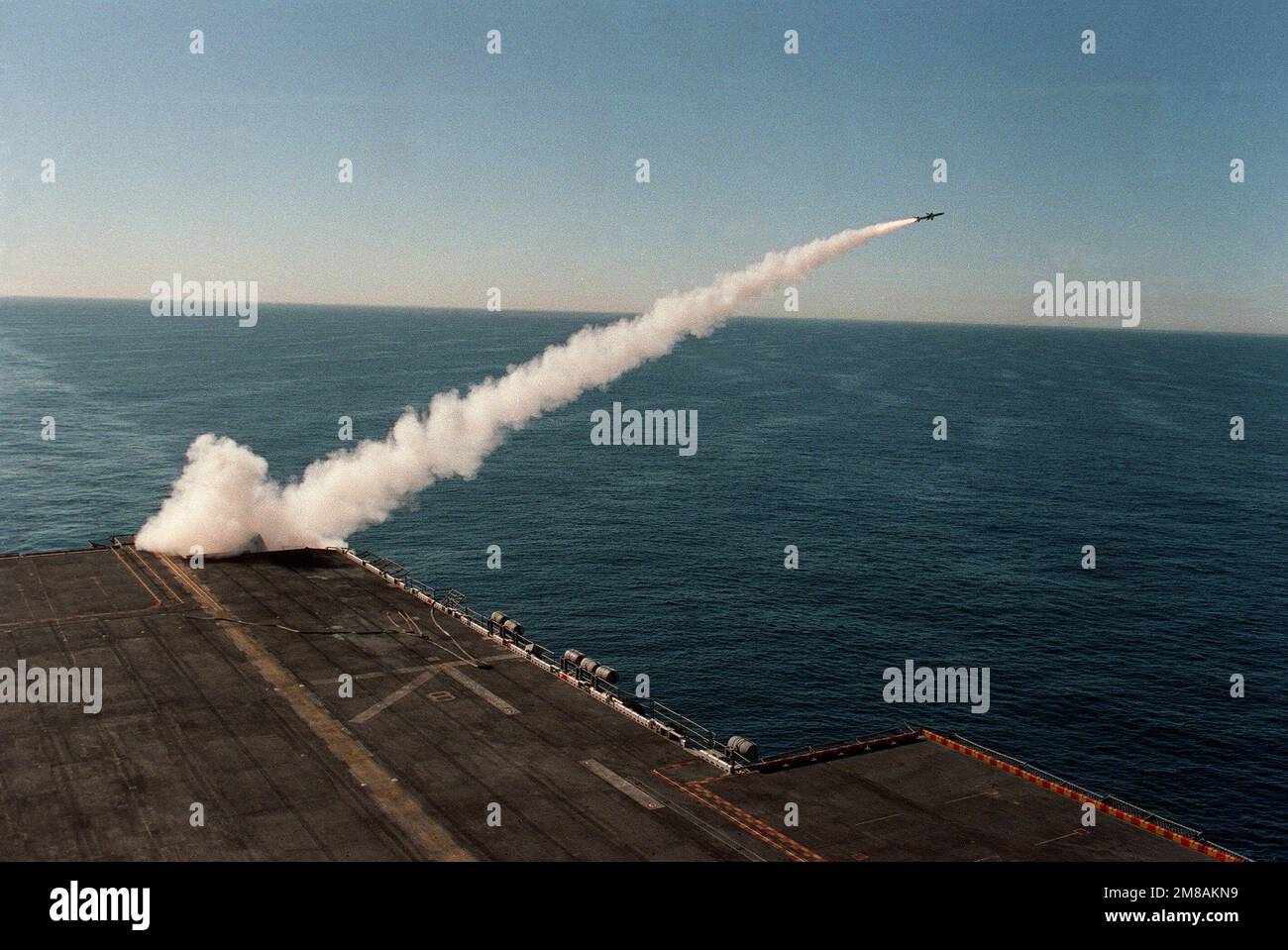 An AIM-7 Sea Sparrow missile is launched from the amphibious assault ...