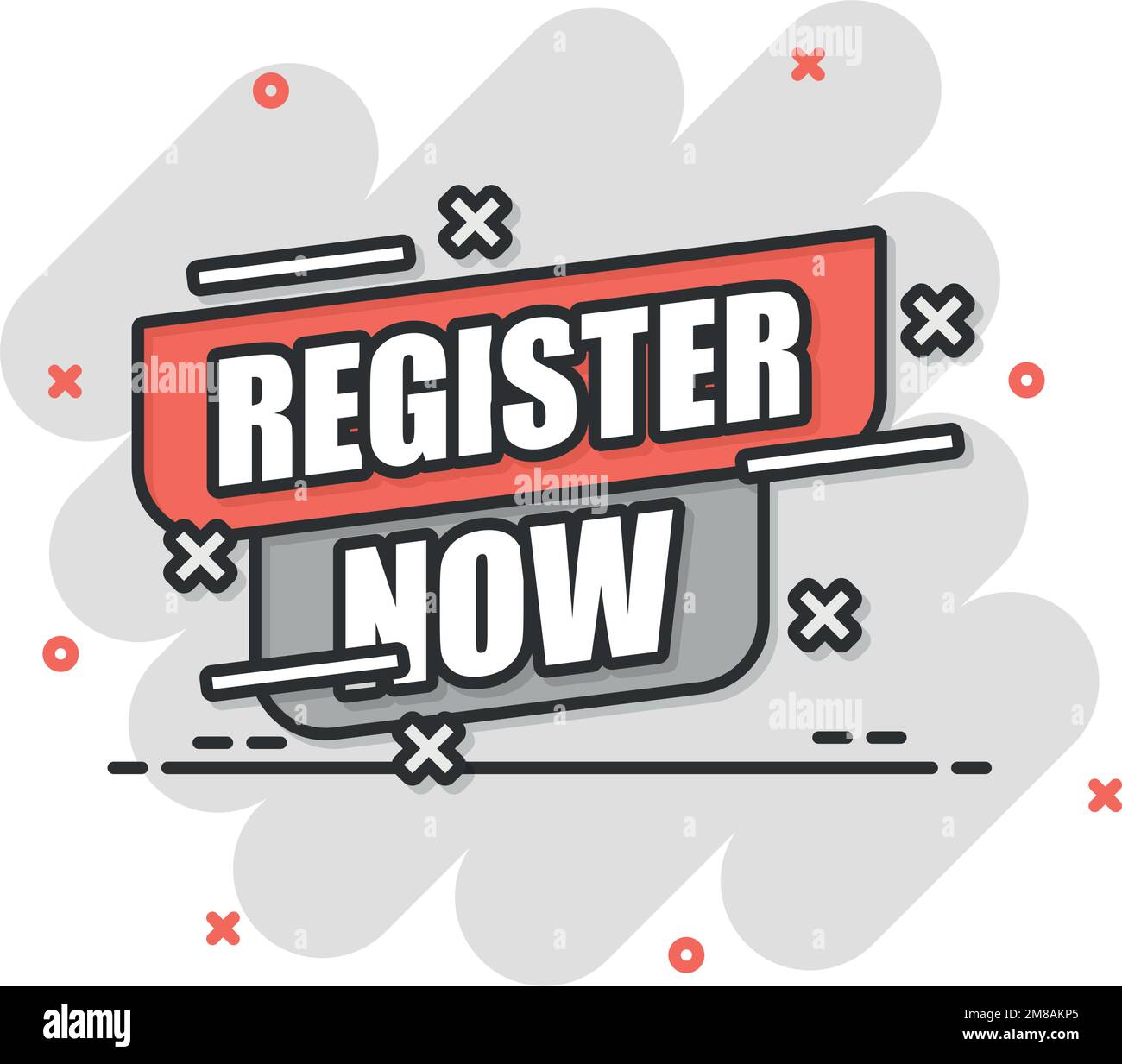 Register now icon in comic style. Registration cartoon vector ...