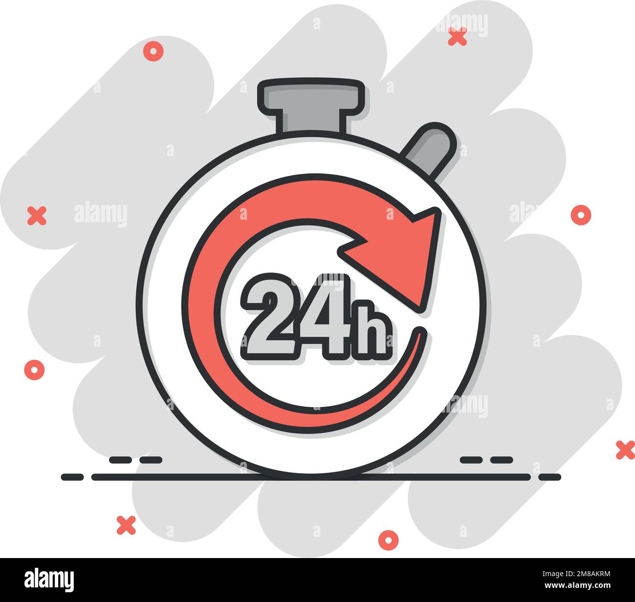 24 hours service icon in comic style. All day business and service ...