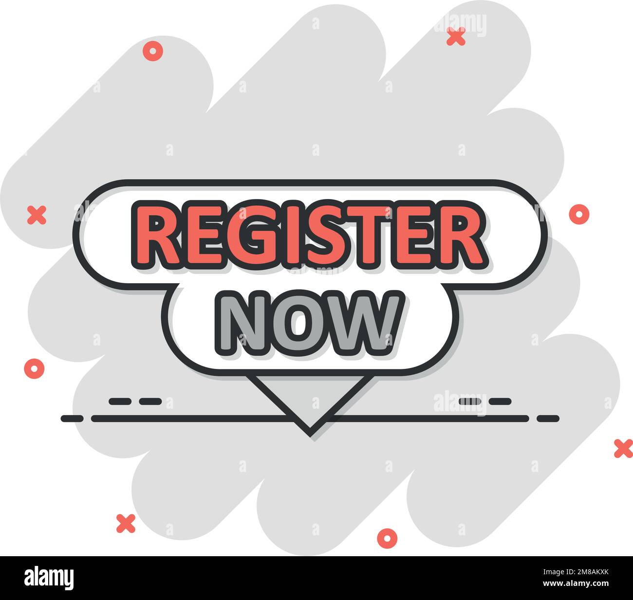 Register now icon in comic style. Registration cartoon vector ...