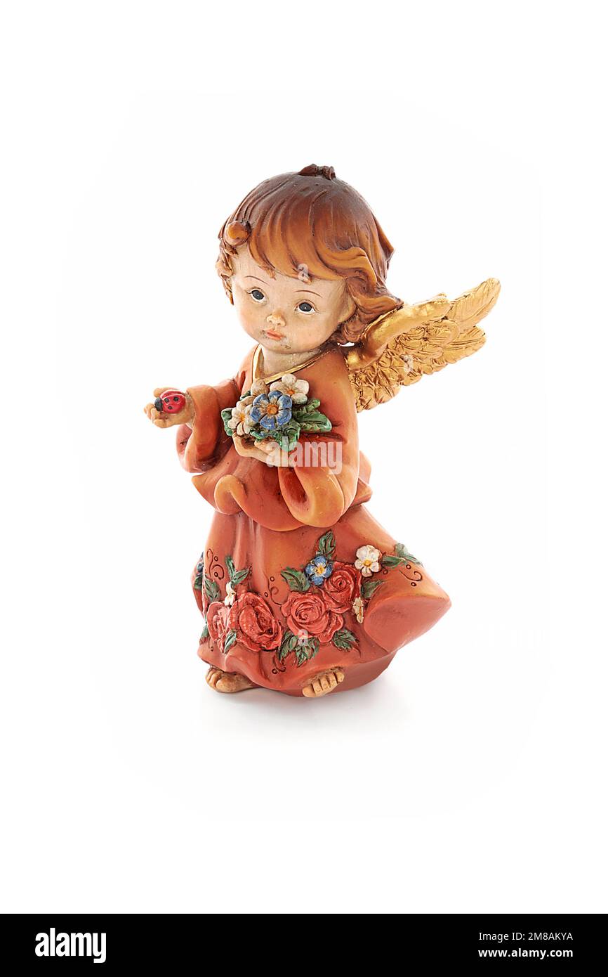 Ceramic angel figurine on a white background. Ideal for Christmas and ...