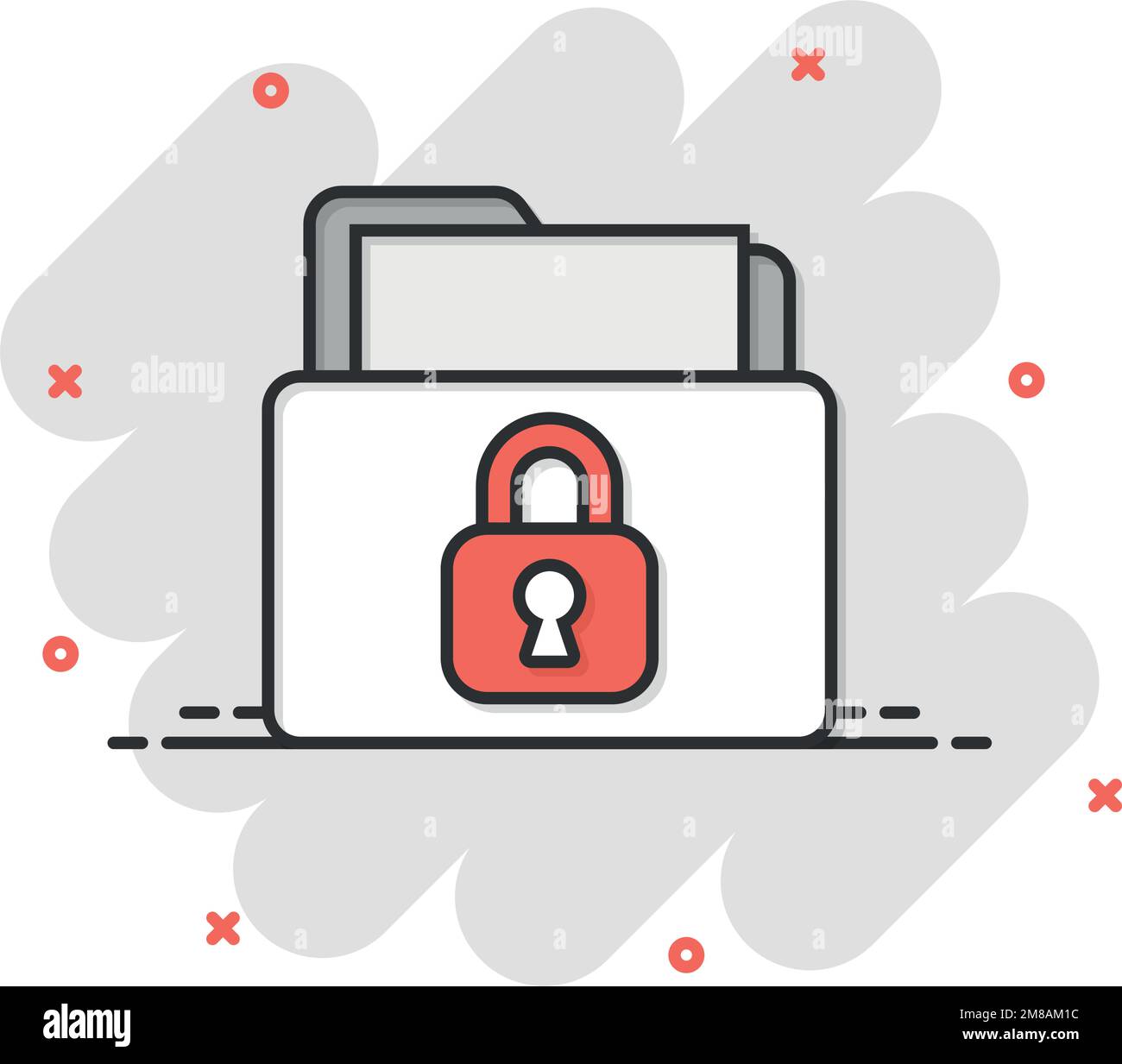 Files folder permission icon in comic style. Document access cartoon ...