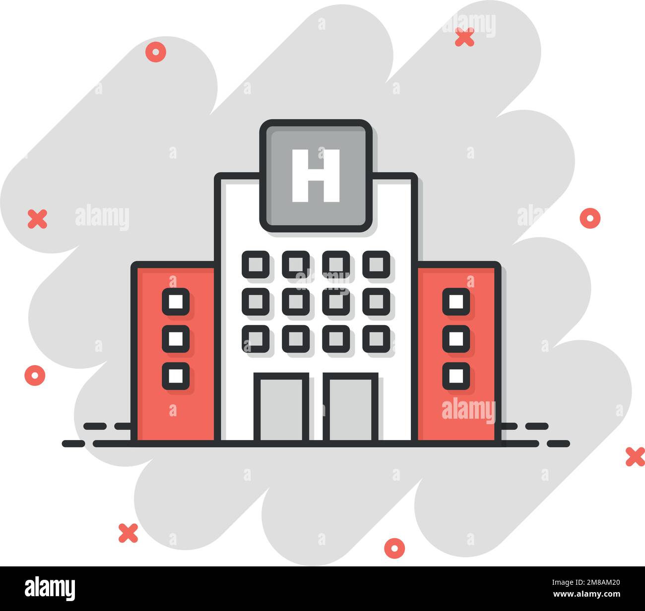 Hospital building icon in comic style. Medical clinic cartoon vector ...