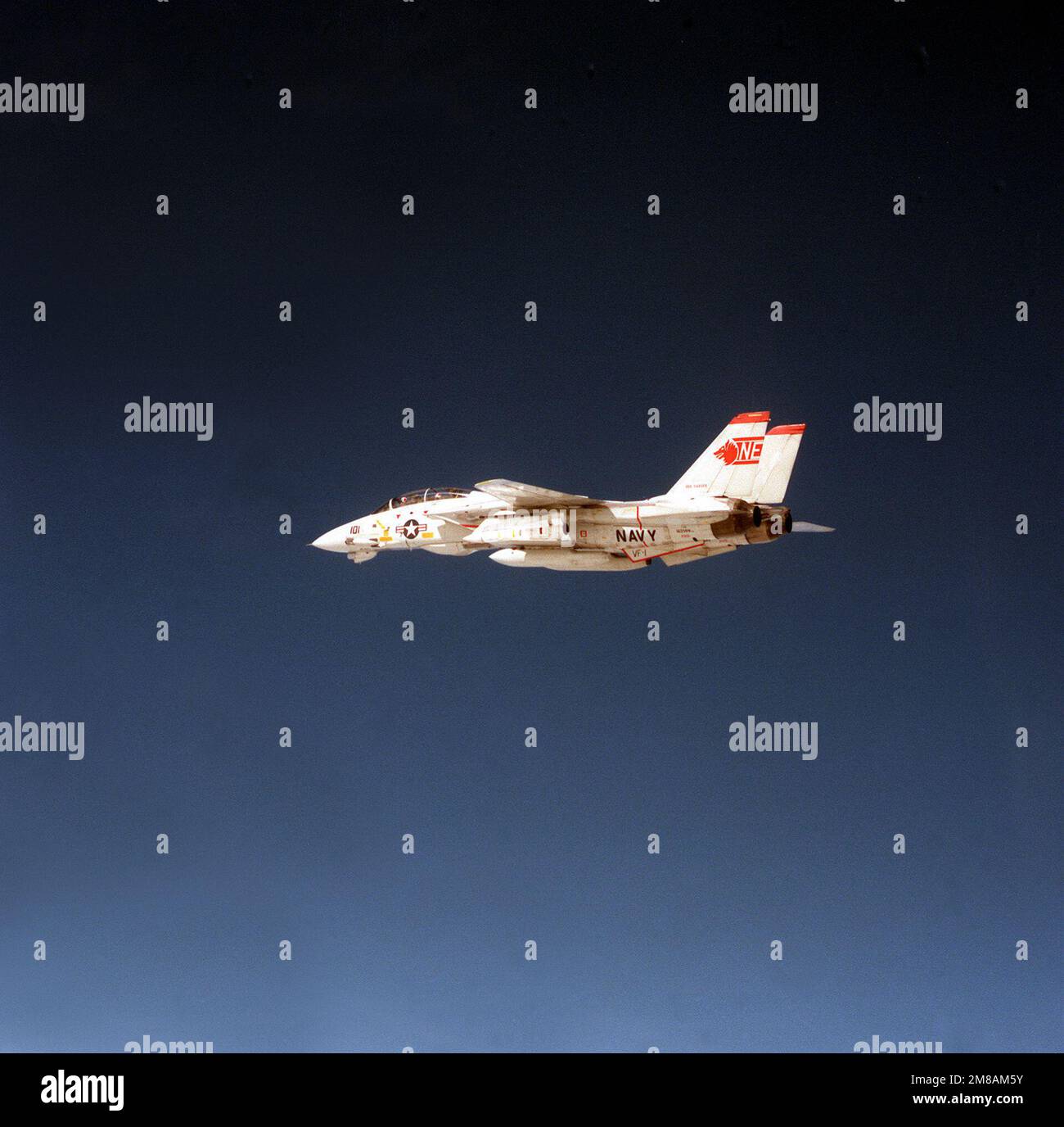 A left side view of an F-14A Tomcat aircraft from Fighter Squadron 1 ...