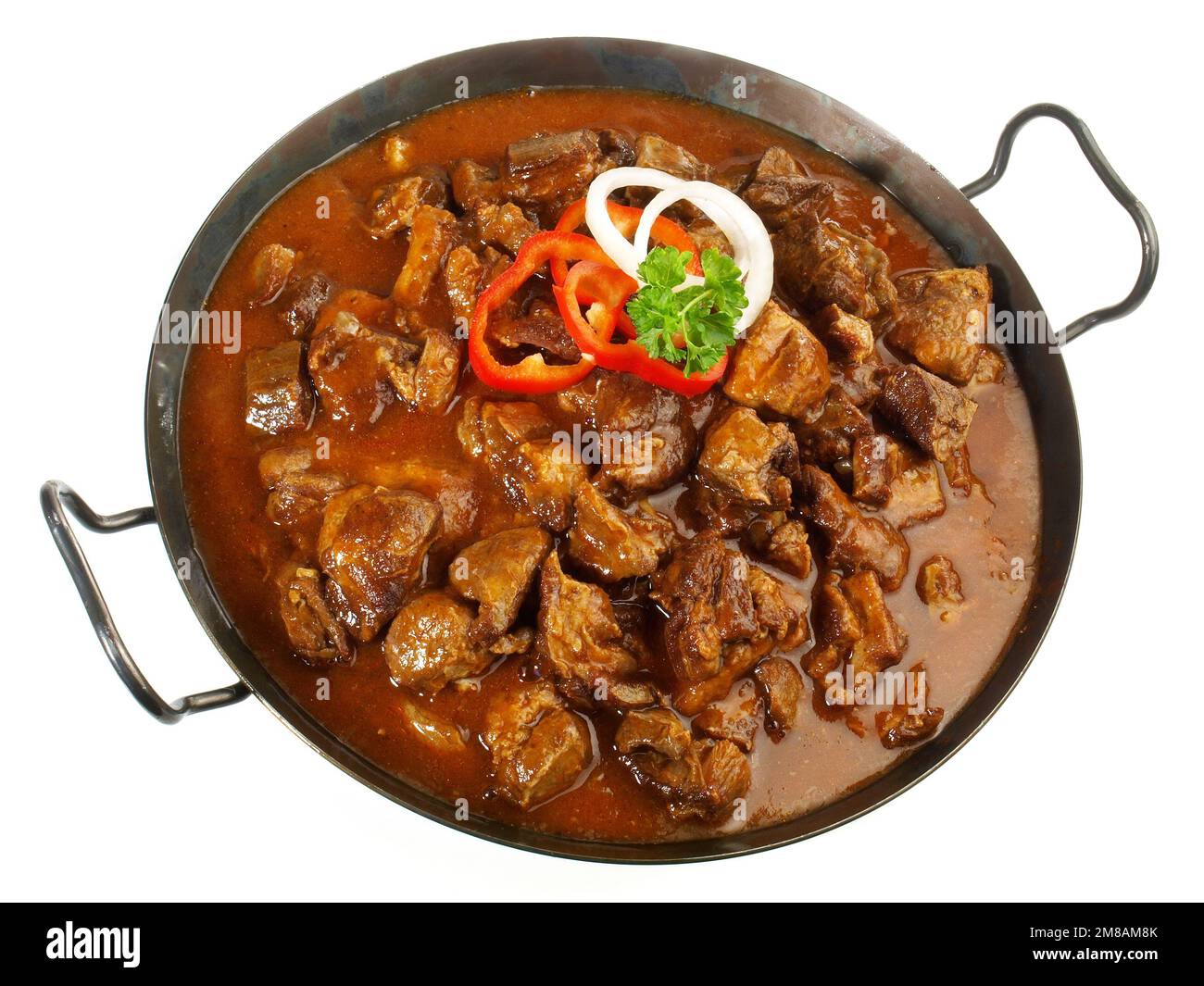 Fine Meat - Beef Goulash in a Pan with Red Pepper isolated on white ...