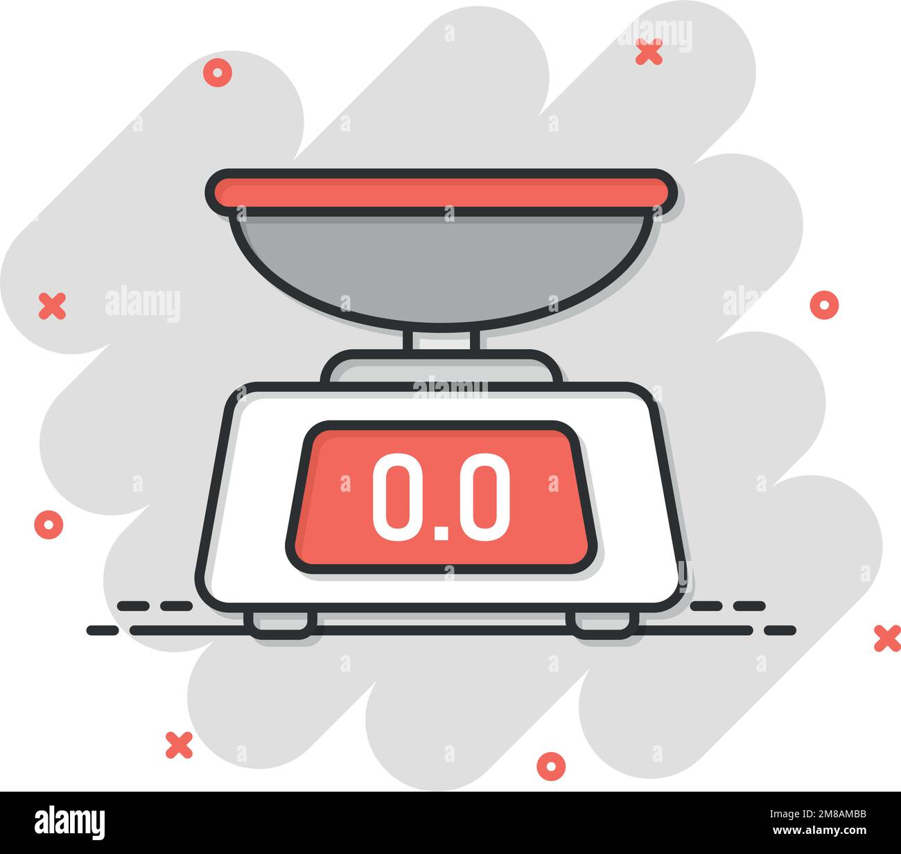 Weight scale icon in comic style. Mass measurement cartoon vector ...