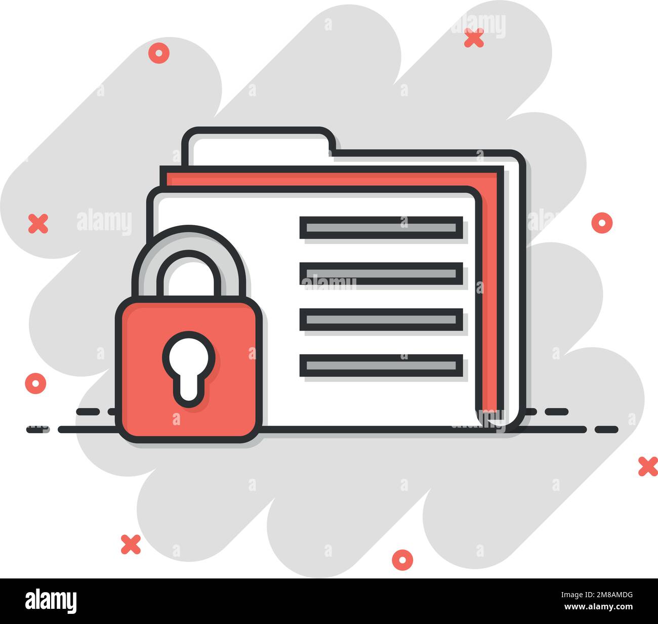 Files folder permission icon in comic style. Document access cartoon ...