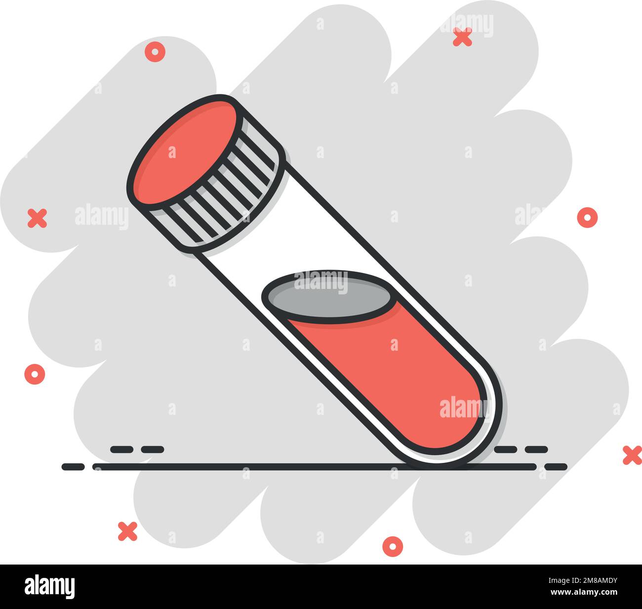 Blood in test tube icon in comic style. Laboratory flask cartoon vector ...