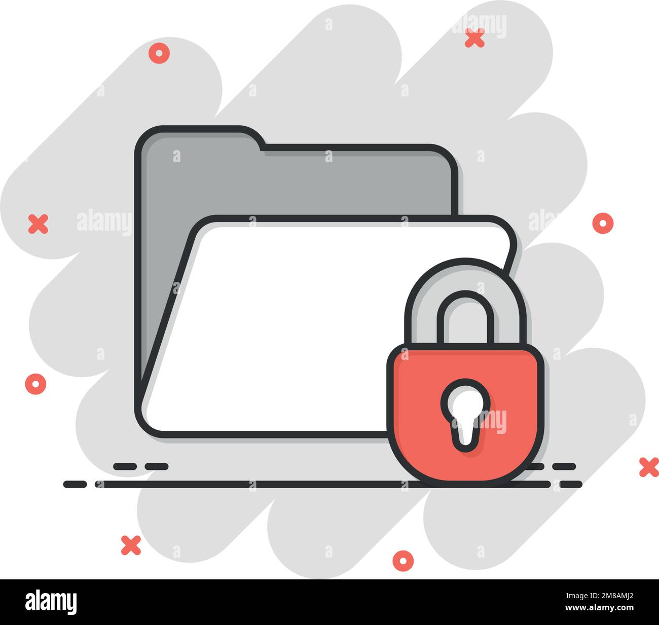 Files folder permission icon in comic style. Document access cartoon ...