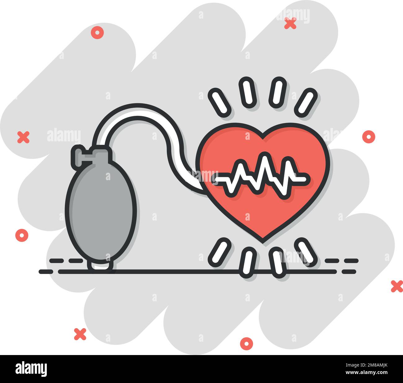 Arterial blood pressure icon in comic style. Heartbeat monitor cartoon ...