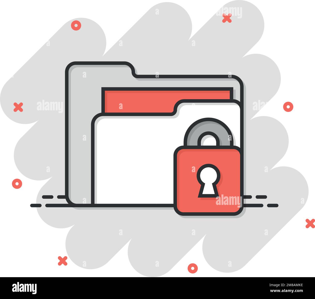 Files folder permission icon in comic style. Document access cartoon ...