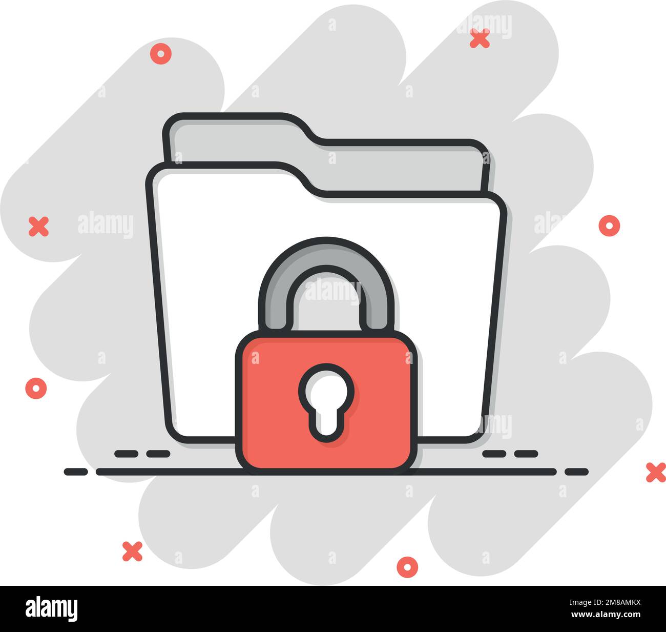 Files folder permission icon in comic style. Document access cartoon ...