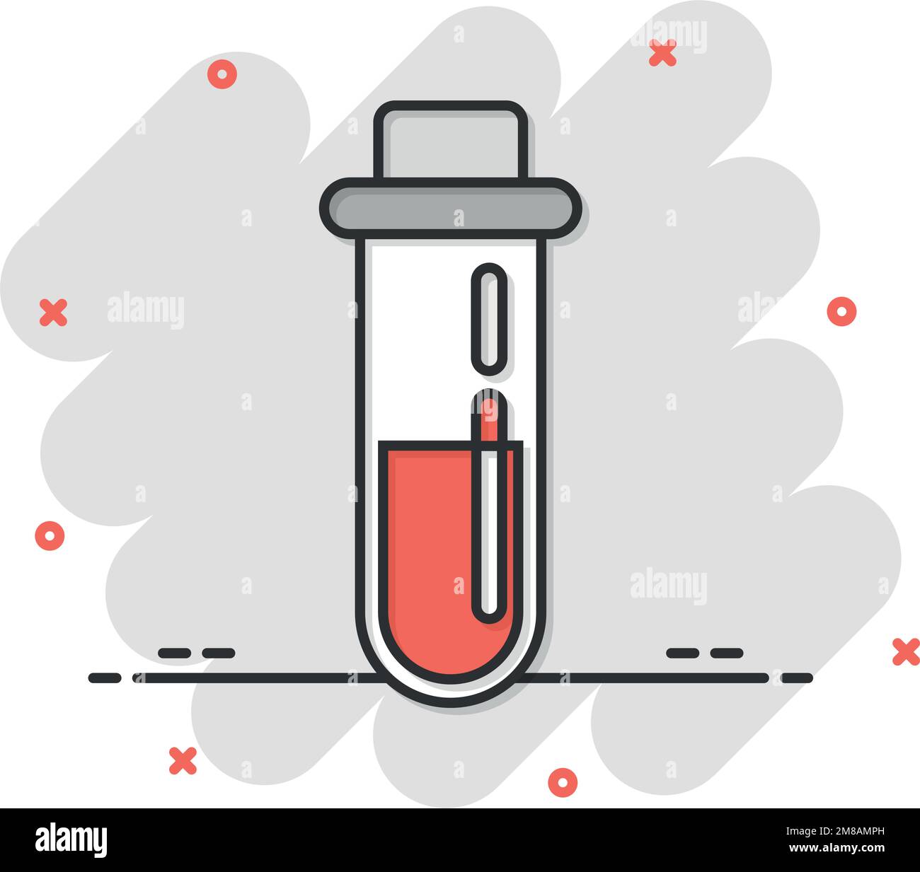 Blood in test tube icon in comic style. Laboratory flask cartoon vector ...