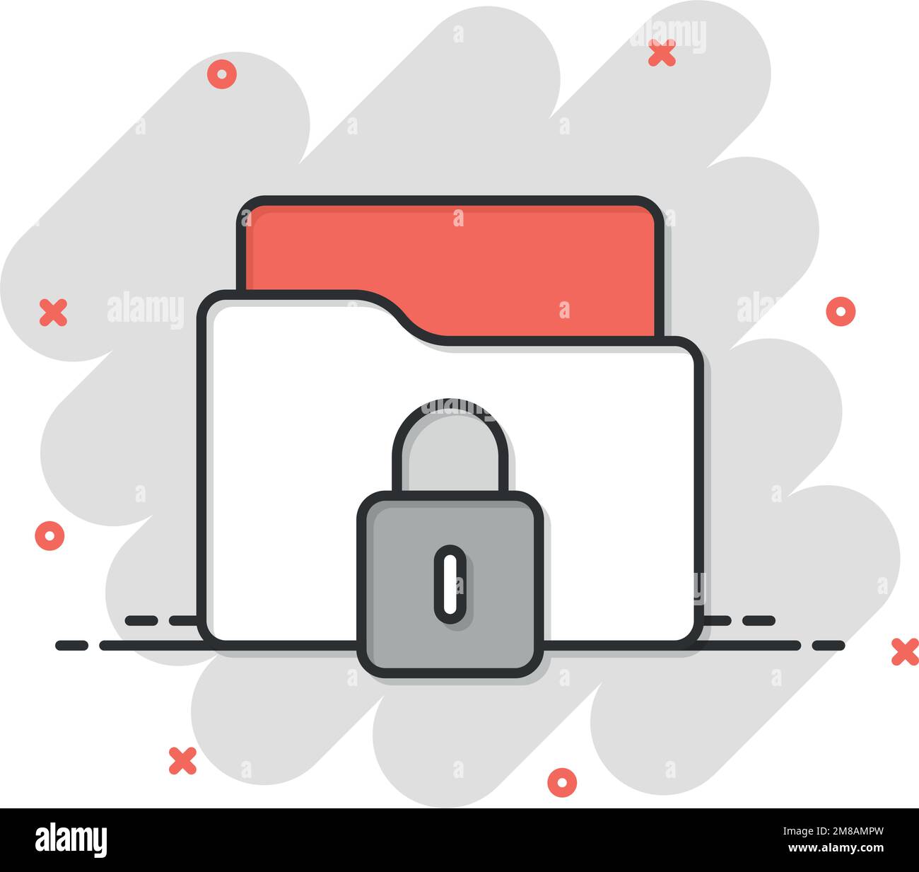 Files folder permission icon in comic style. Document access cartoon ...