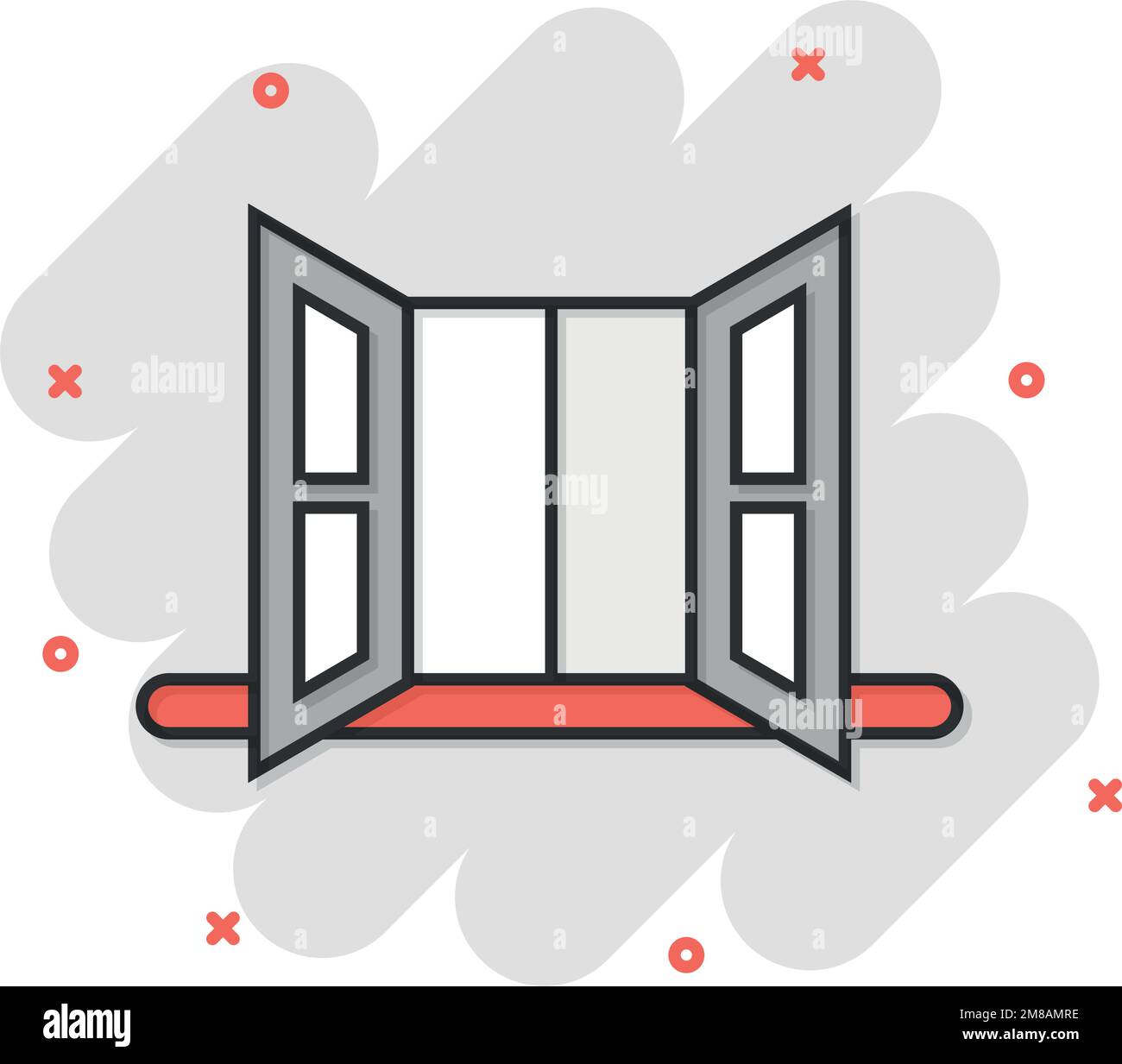 Window icon in comic style. Casement cartoon vector illustration on ...