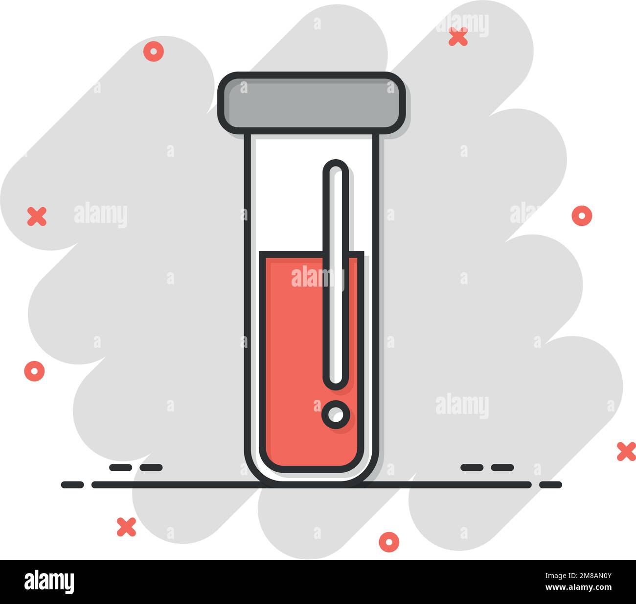 Blood in test tube icon in comic style. Laboratory flask cartoon vector ...