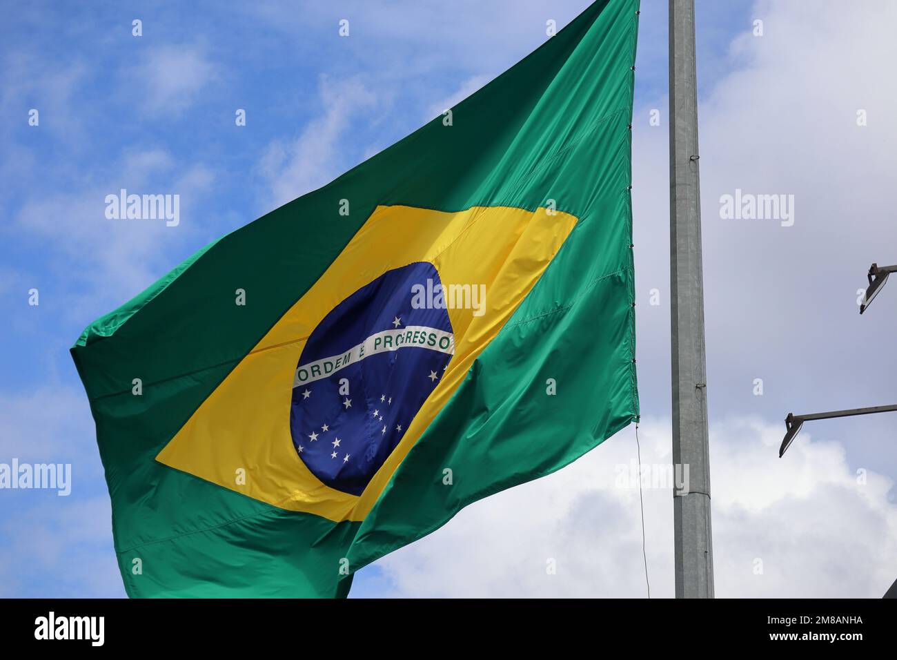 Blue sky background with brazil flag hi-res stock photography and ...