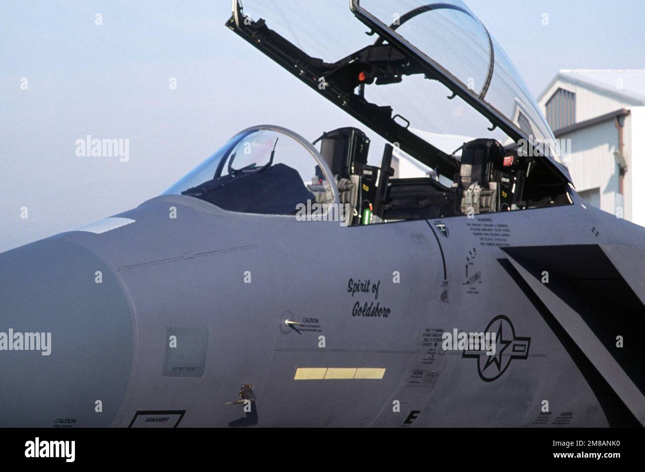 A close-up view of the open canopy and empty cockpit of the "Spirit of ...