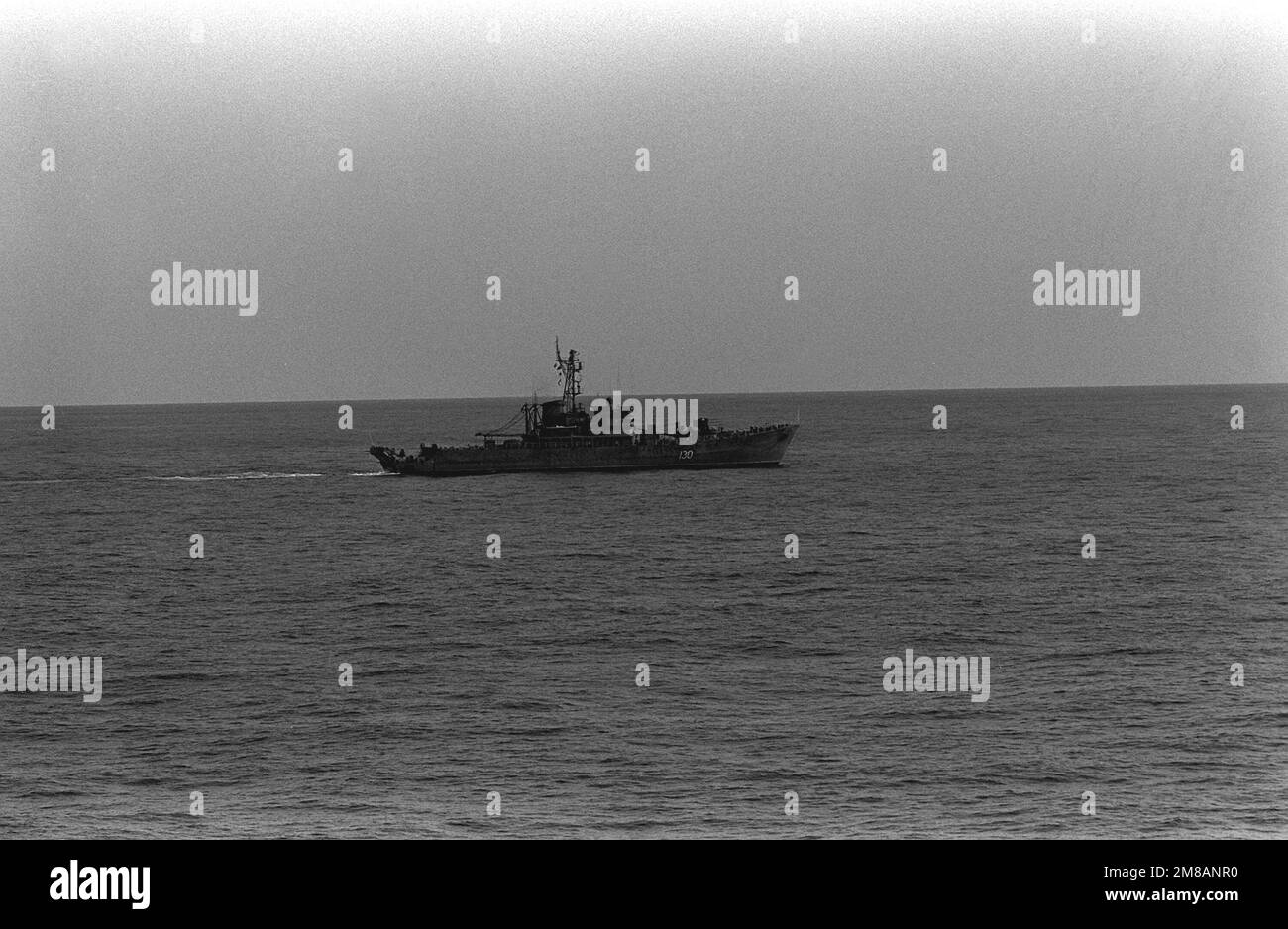 A starboard beam view of a Soviet Alesha class intelligence collector ...