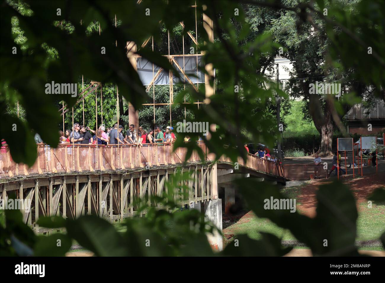 Pedestrian bridge over Rio Piracicaba, at PIracicaba, Sao Paulo, Brasil ...