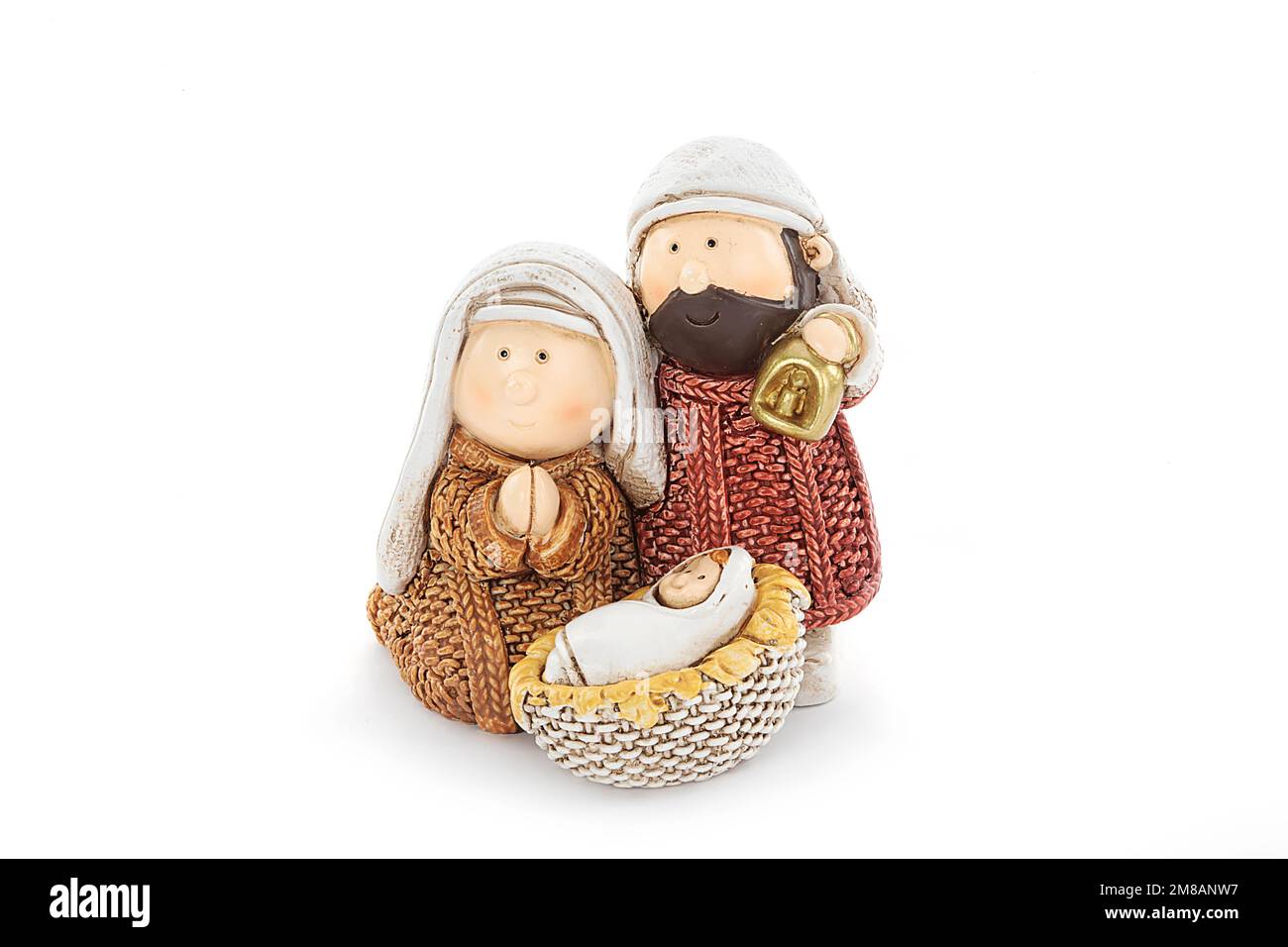 Set of Christmas nativity scene and angel figurines isolated on white ...